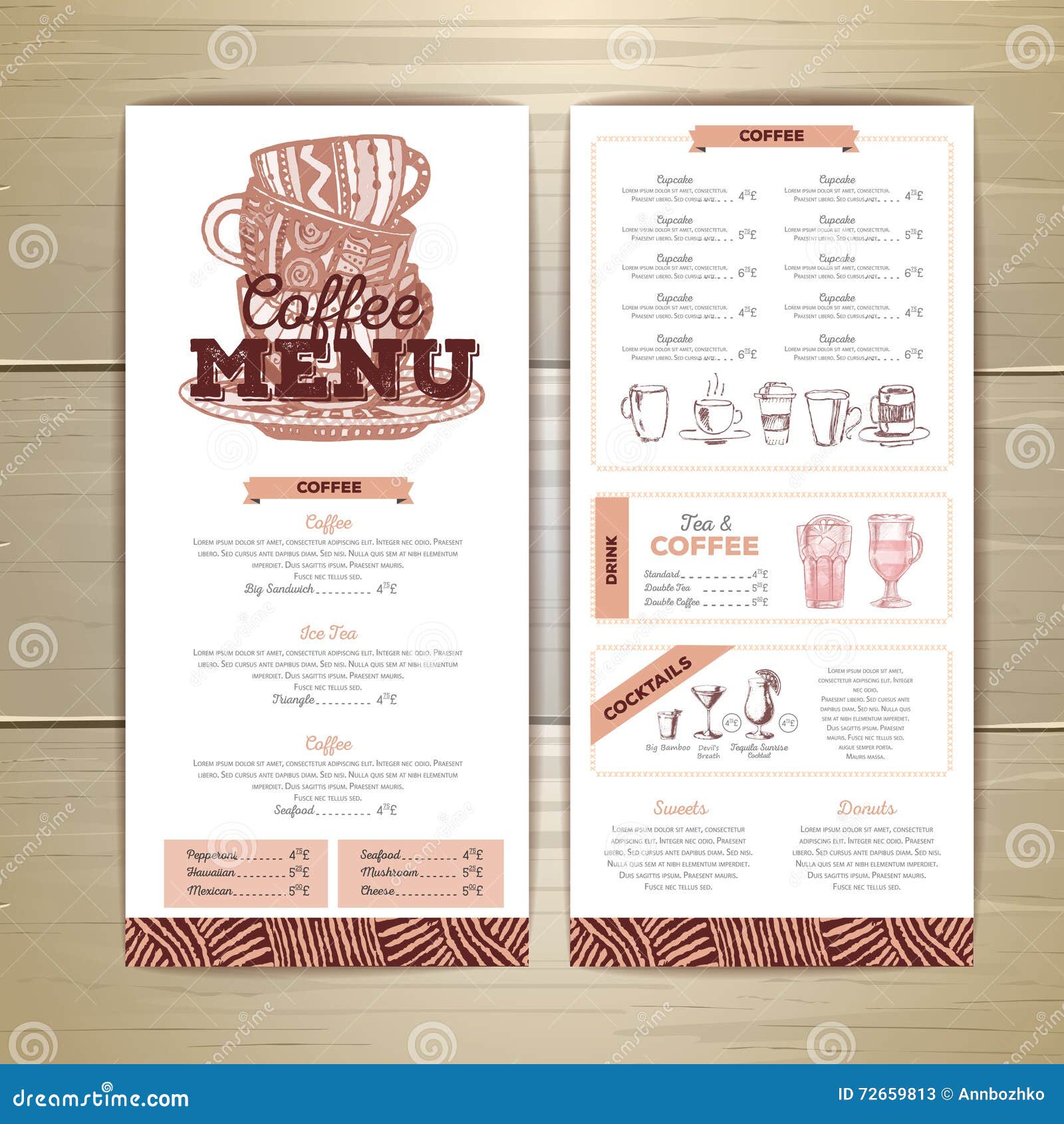 Vintage Coffee Menu Design. Cartoon Vector | CartoonDealer.com #72659813