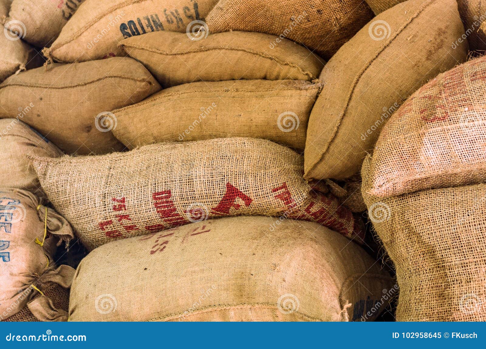 Vintage Coffee Sacks on a Coffee Plantation Stock Image - Image of ...