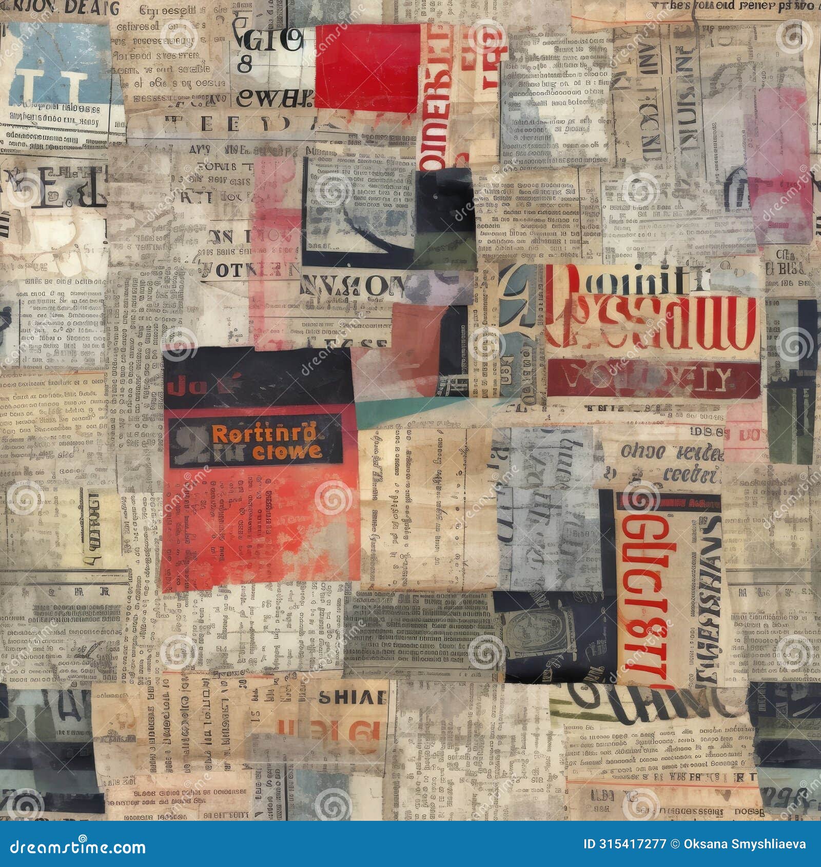 Vintage Collage of Assorted Newspaper Clippings and Text Fragments ...