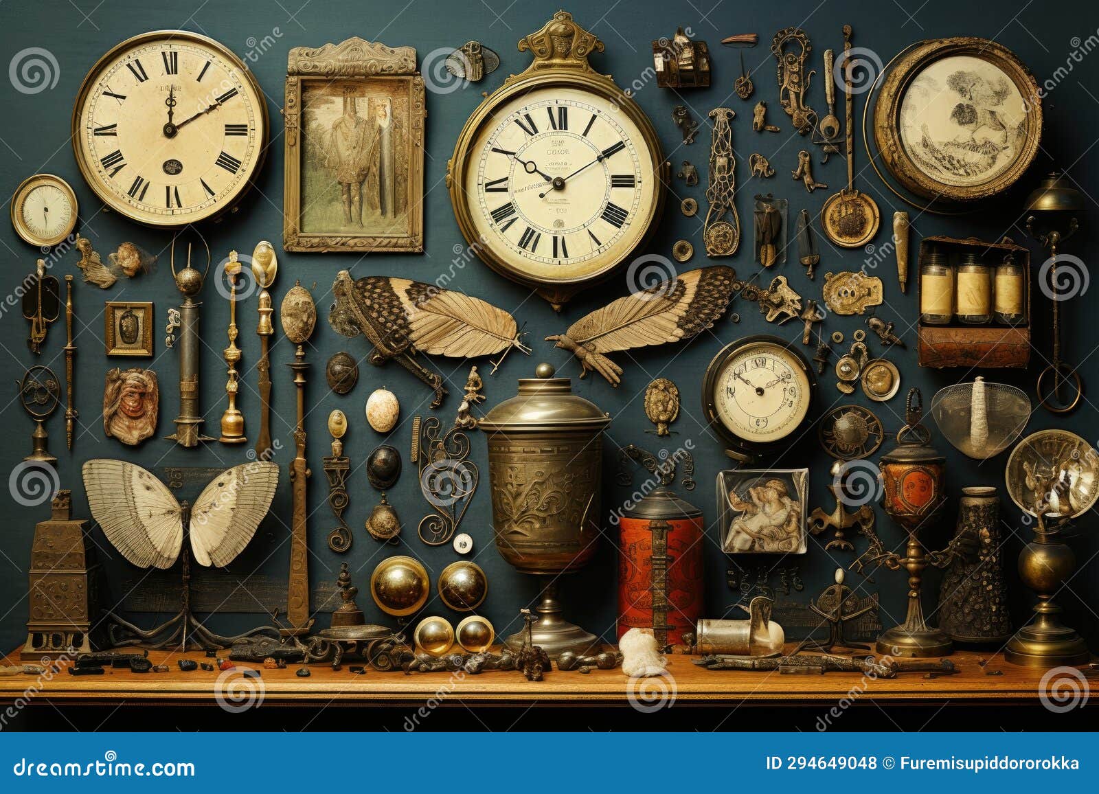 Vintage Collage Depicting Antique Objects Stock Illustration ...