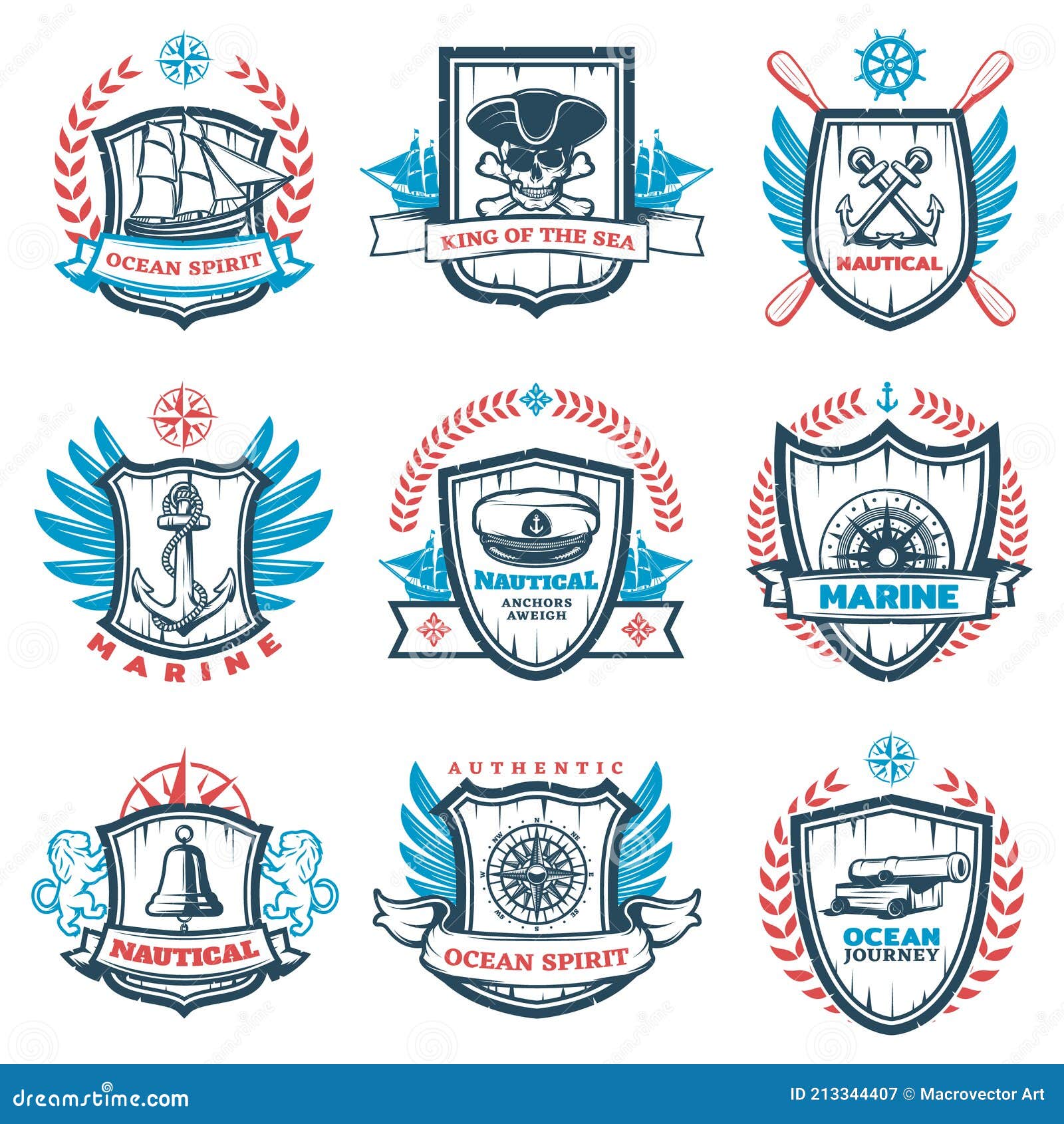 Vintage Colored Nautical Emblems Set Stock Vector - Illustration of ...