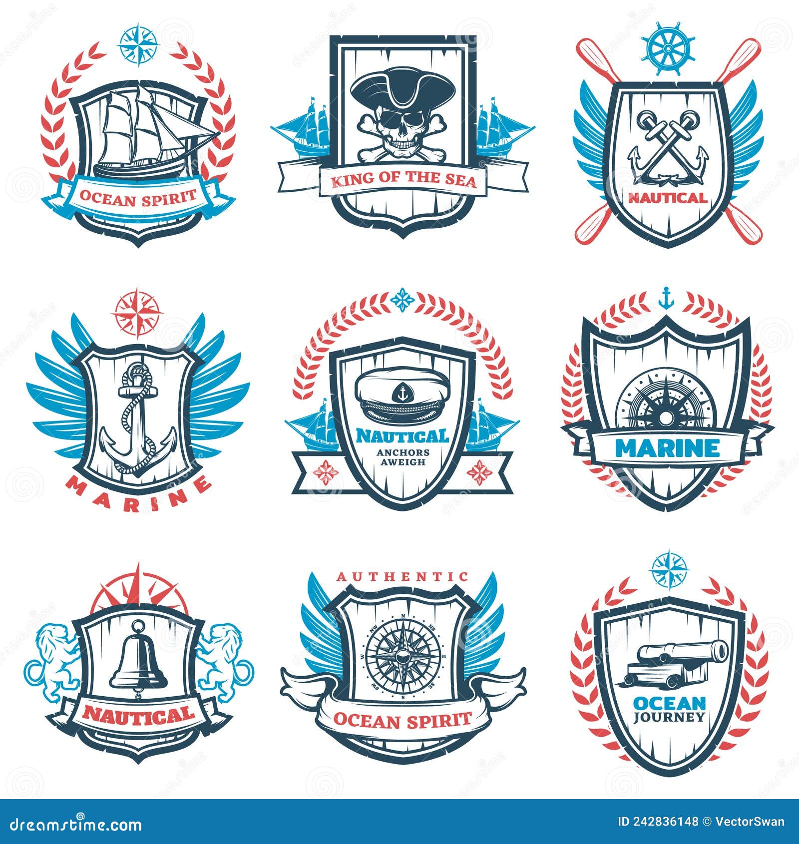 Vintage Colored Nautical Emblems Set Stock Vector - Illustration of ...