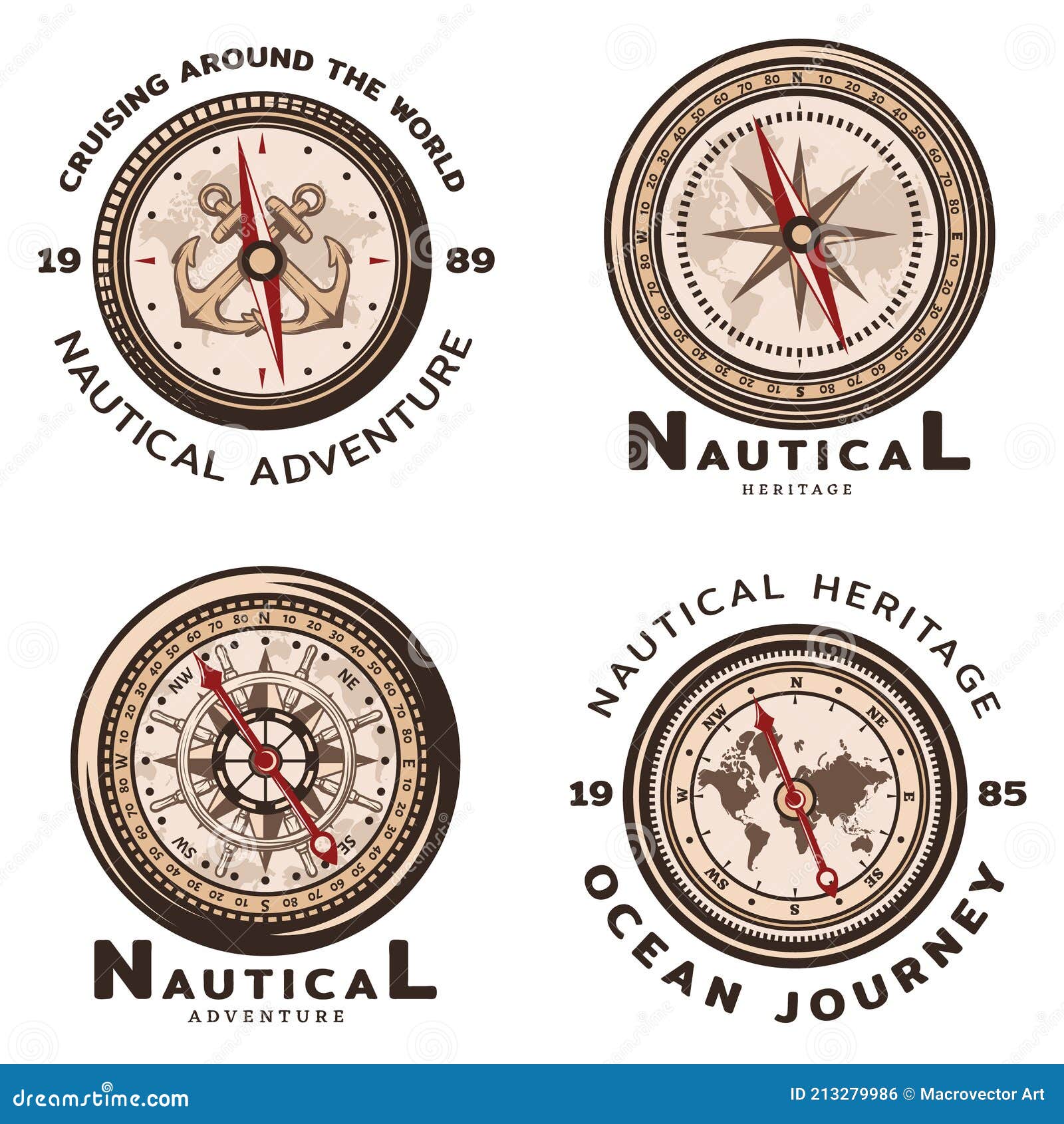 Vintage Colored Nautical Round Emblems Set Stock Vector - Illustration ...