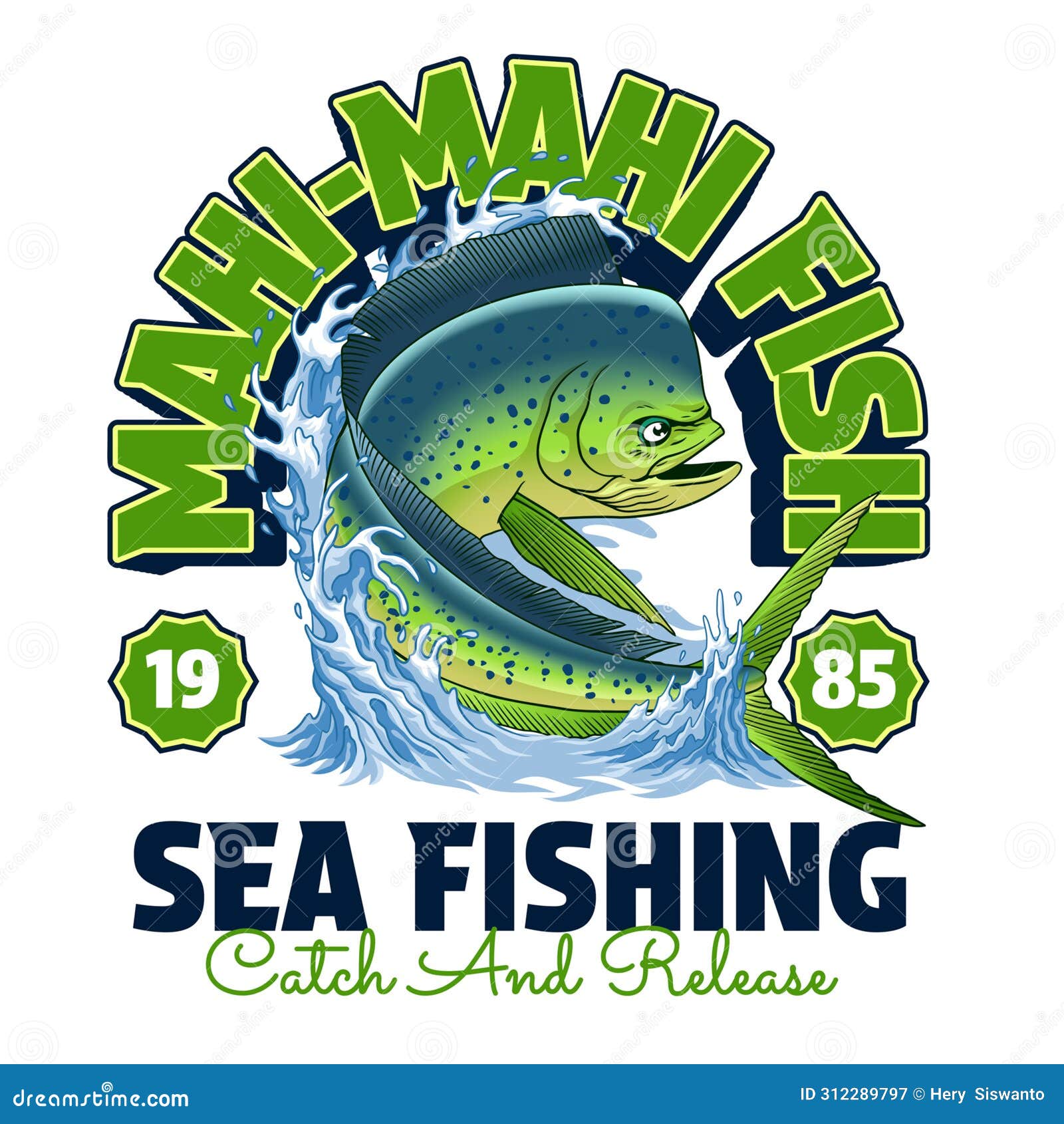 Vintage Colored T-Shirt Design of Mahi-Mahi Fish Stock Vector ...