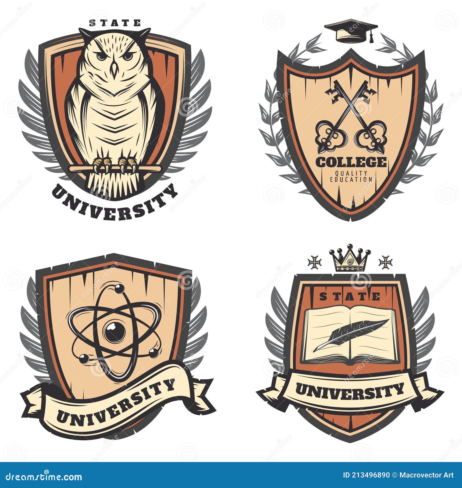 Vintage Colored University Emblems Set Stock Vector - Illustration of ...