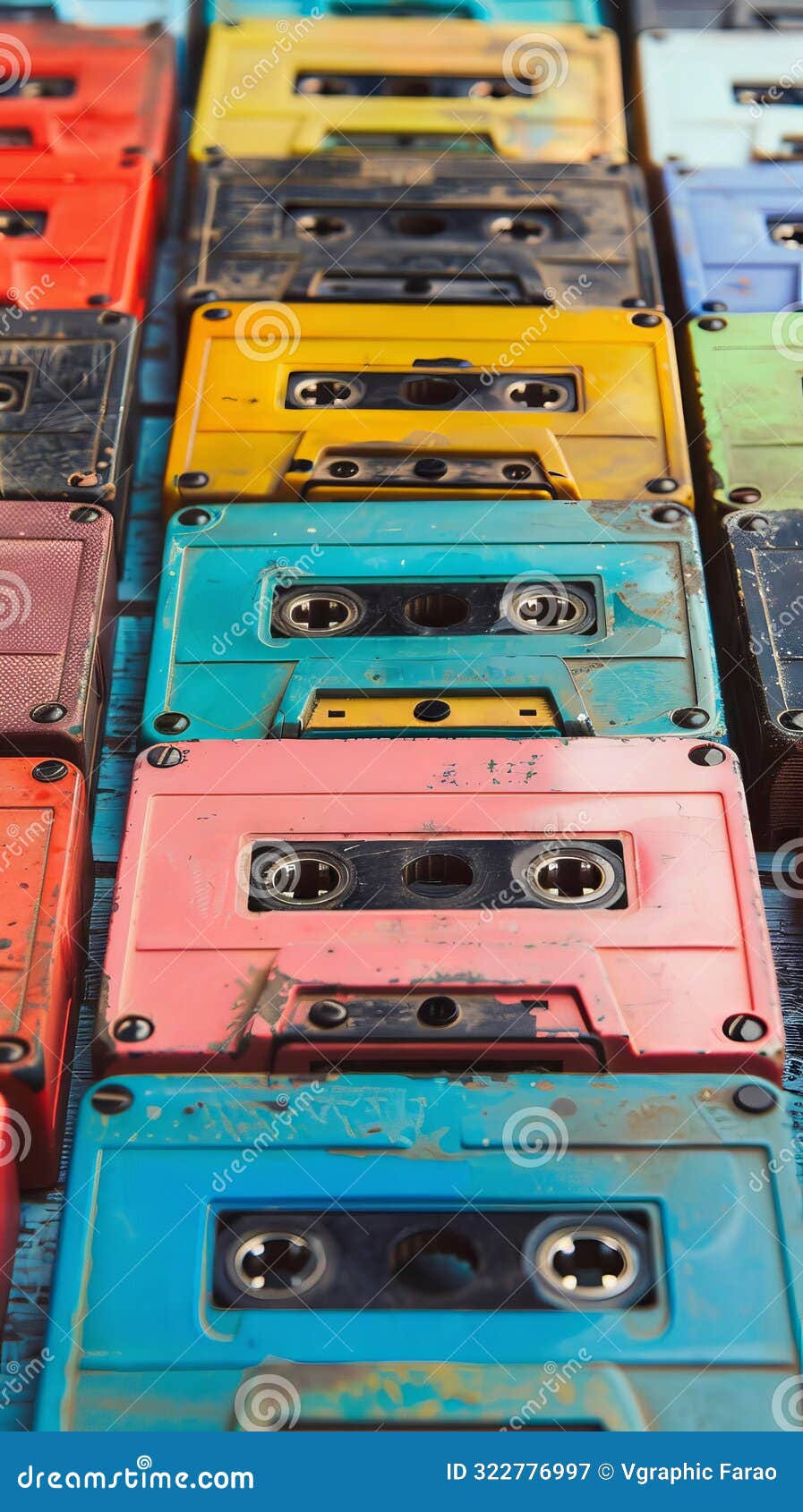 Vintage Colorful Cassette Tapes Arranged in Rows Stock Image - Image of ...