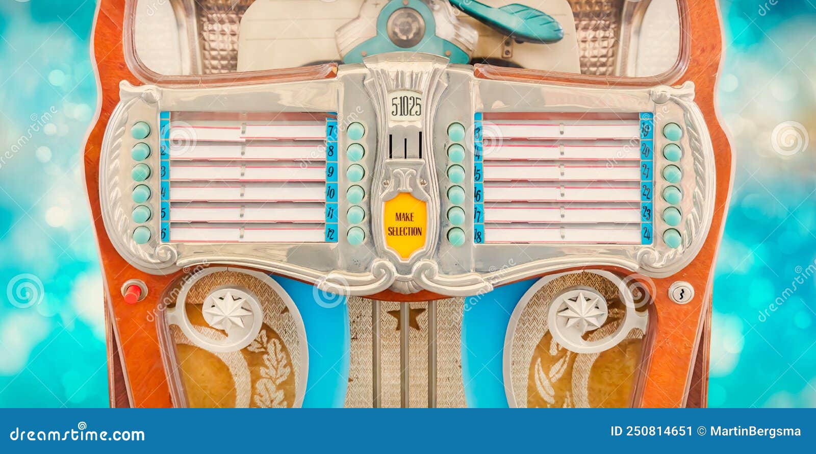 Colorful Jukebox in Front of Blue Background with Bokeh Stock Image ...