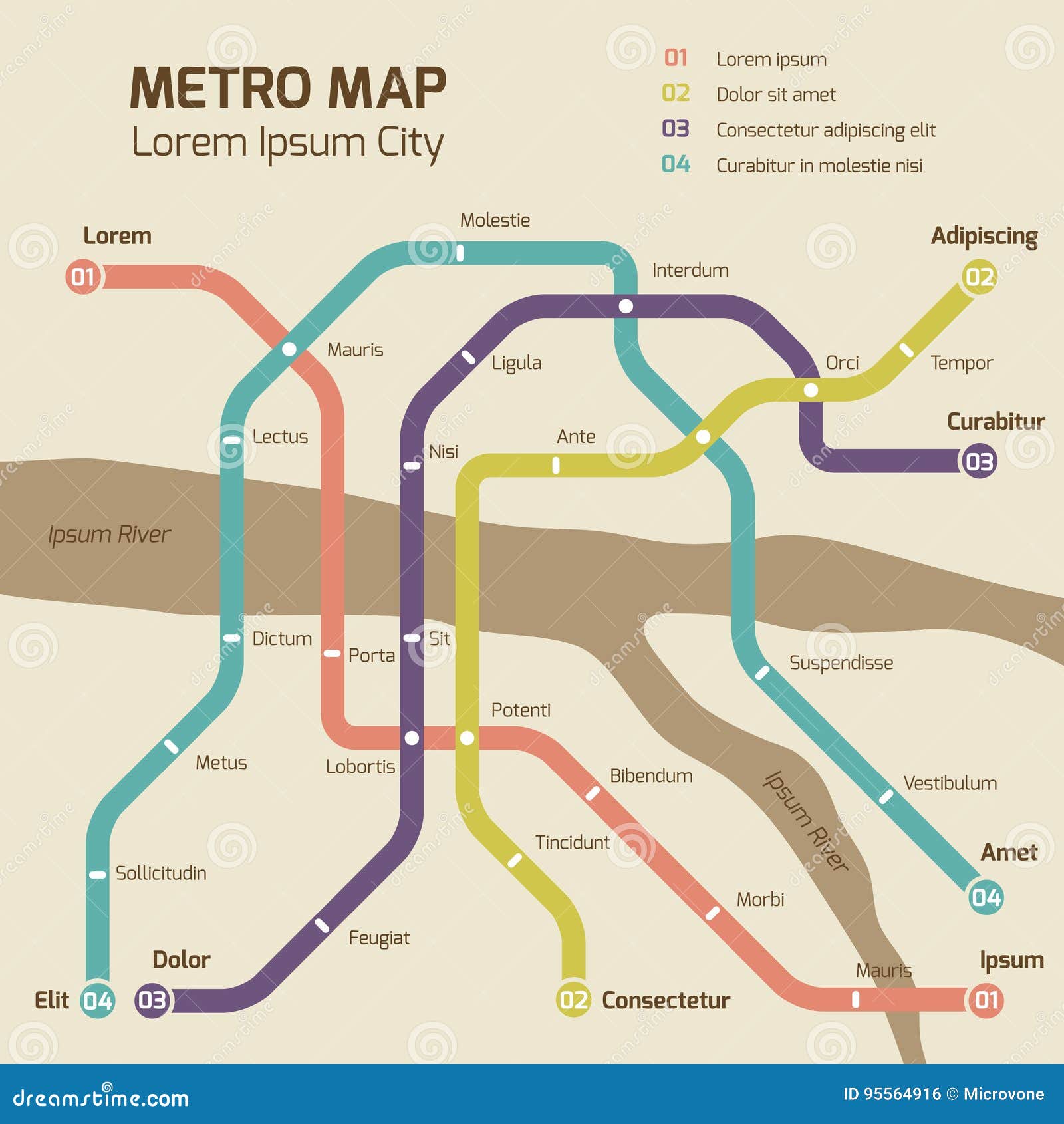 Vintage Colors Subway Map Vector Concept Stock Vector - Illustration of ...