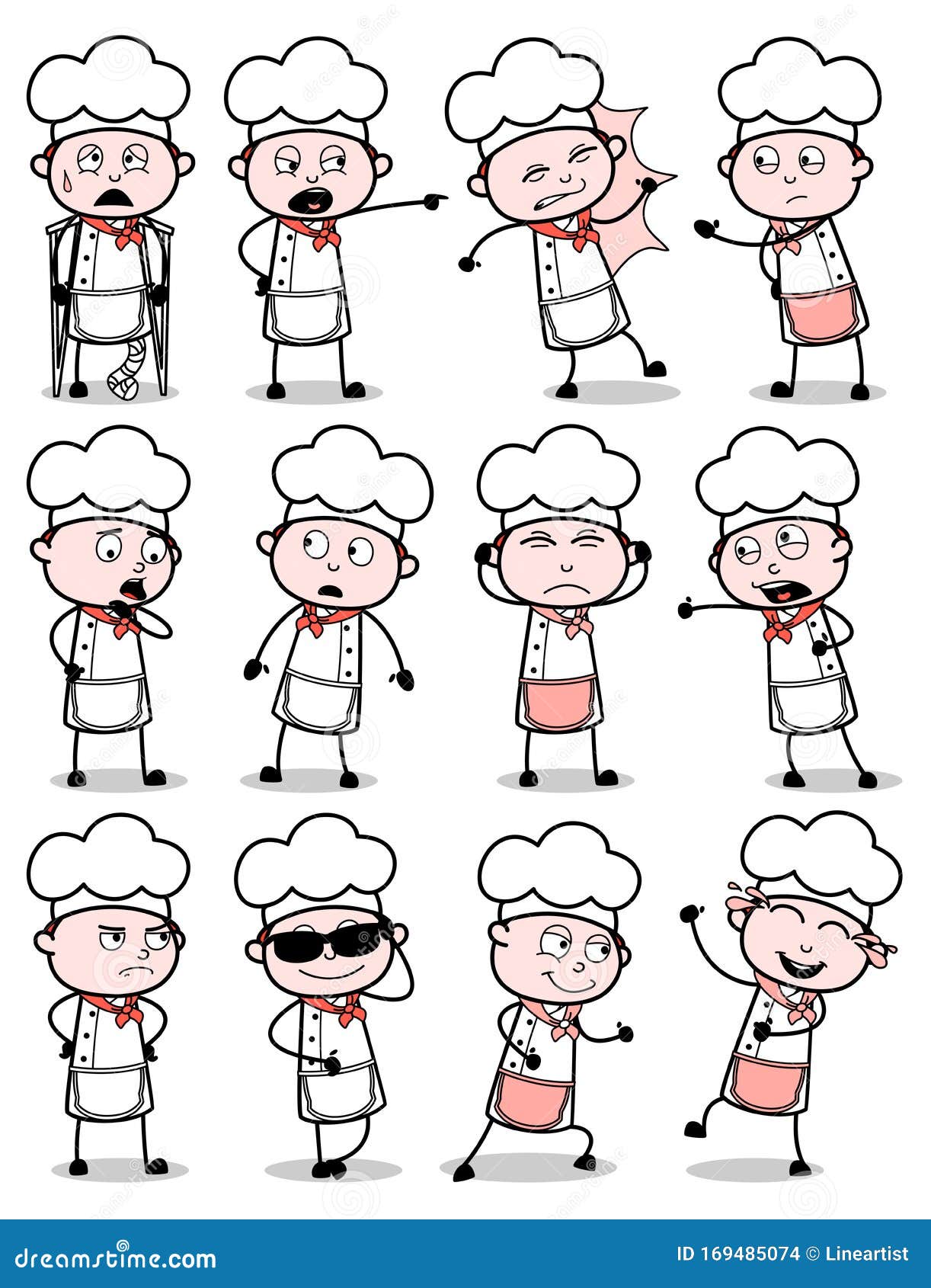 Vintage Comic Chef Poses Collection - Set of Concepts Vector ...