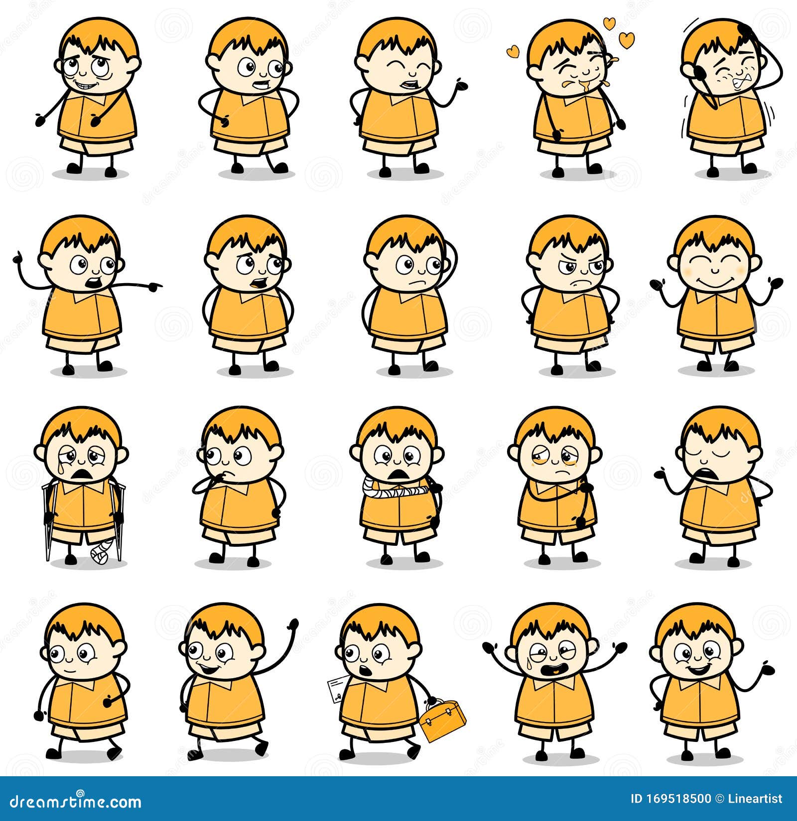 Vintage Comic Fat Boy Poses - Different Concepts Vector Illustrations ...