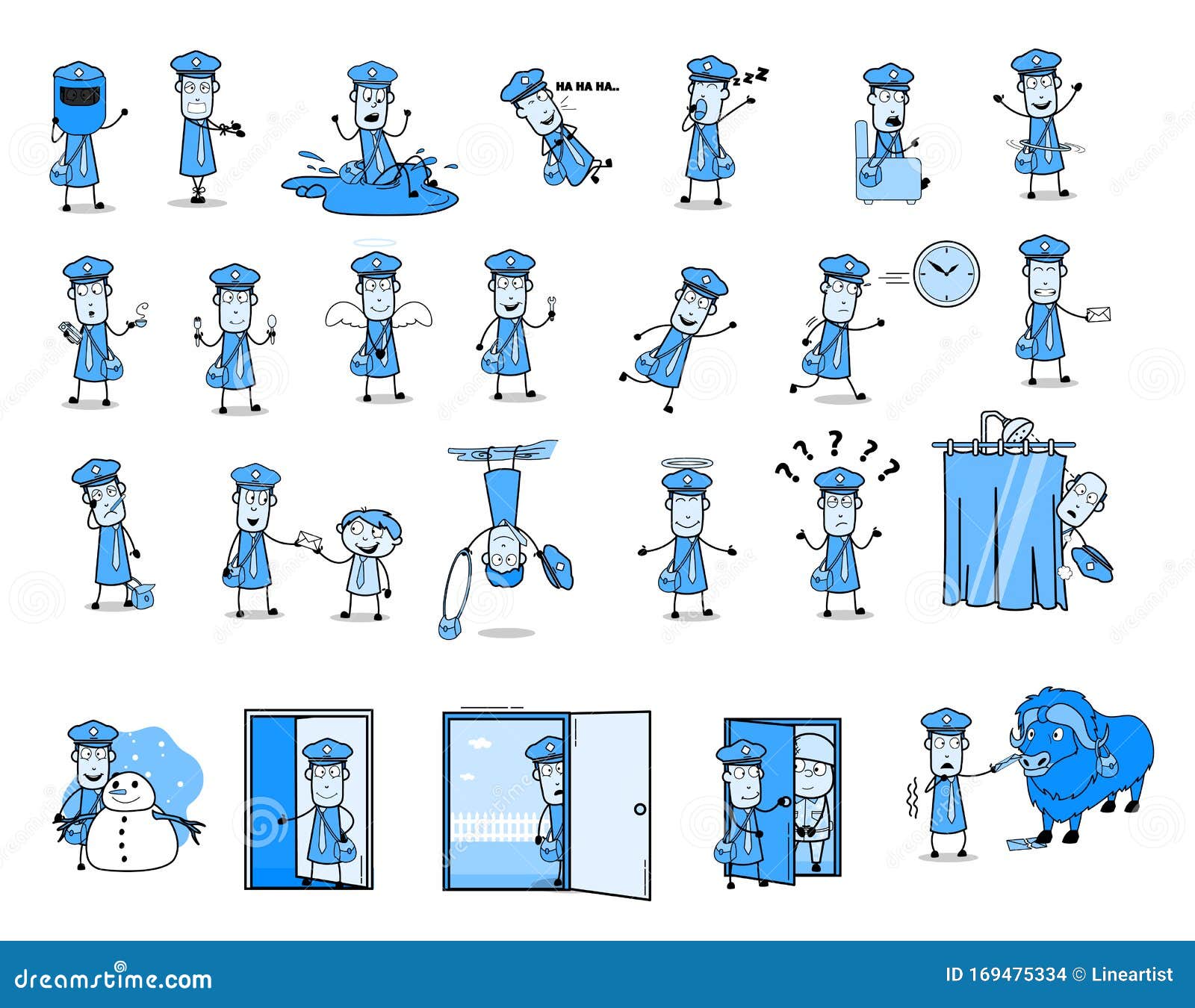 Vintage Comic Mailman - Set of Concepts Vector Illustrations Stock ...