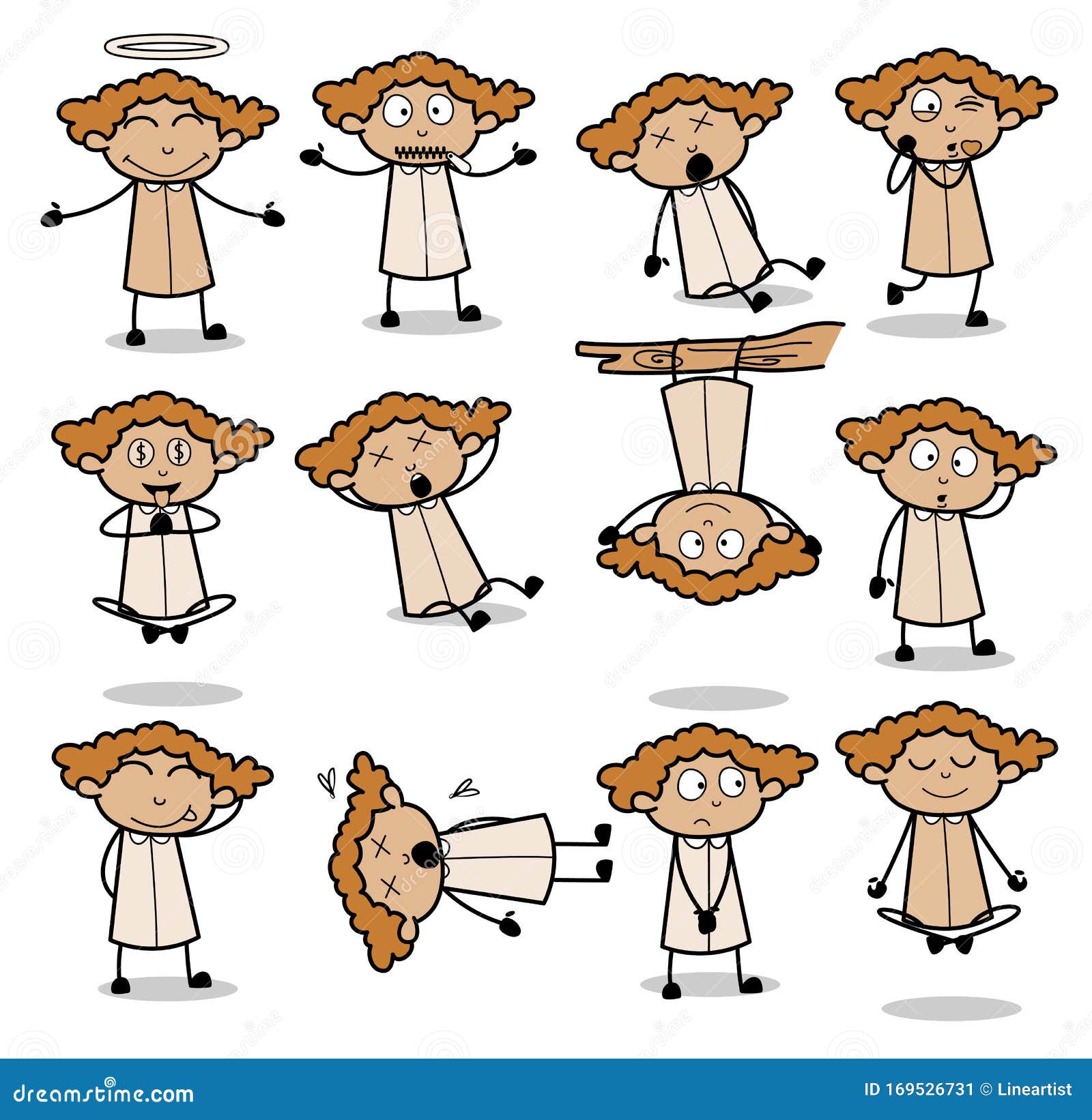 Vintage Comic Office Lady Poses - Concepts Vector-illustrationer Stock ...