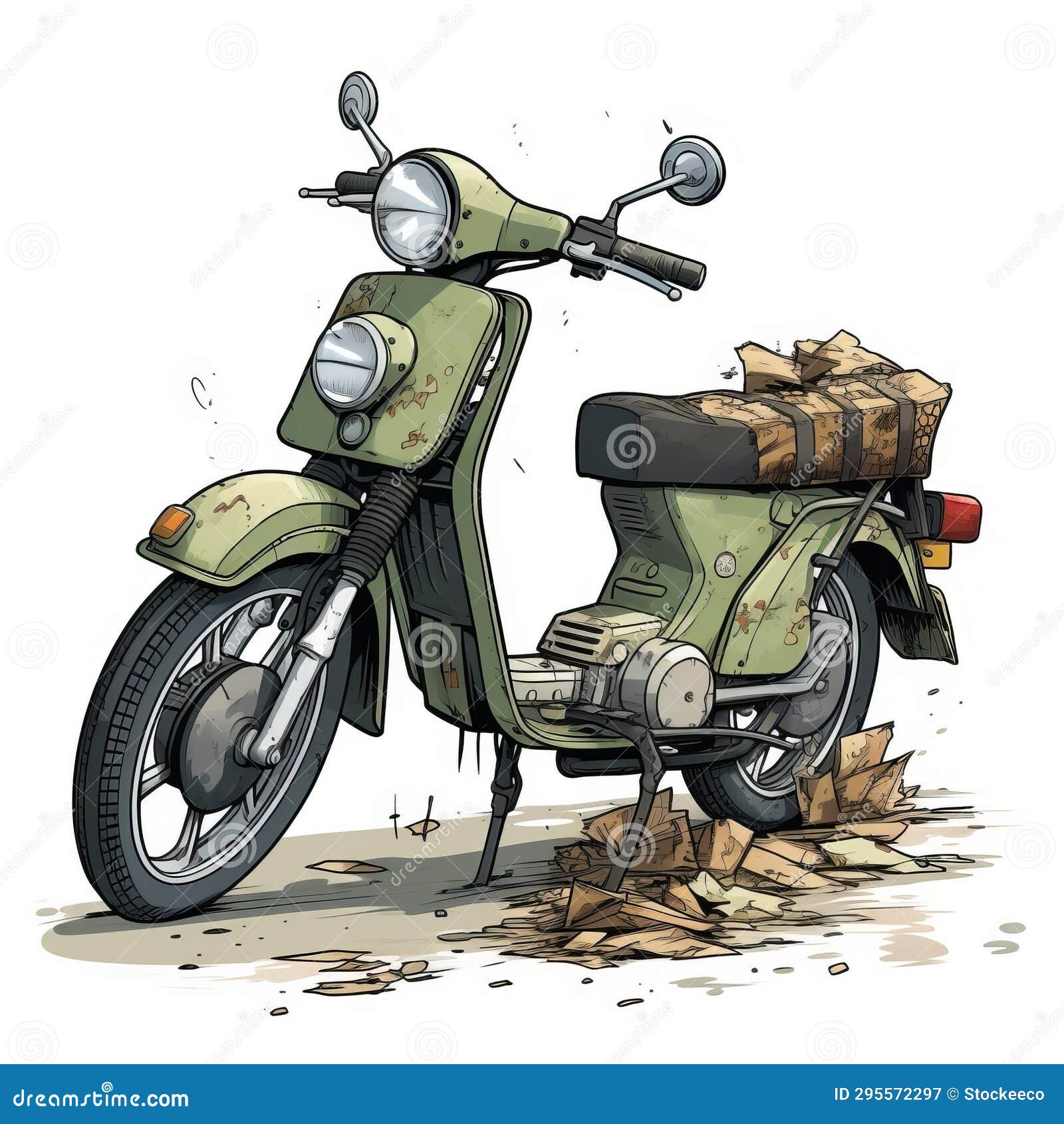 Vintage Comic Style Post-apocalyptic Moped Illustration Stock ...