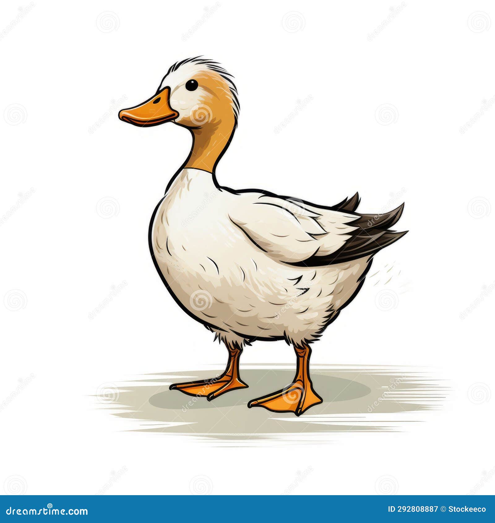 Vintage Comic Style White Duck Standing on White Background Stock ...