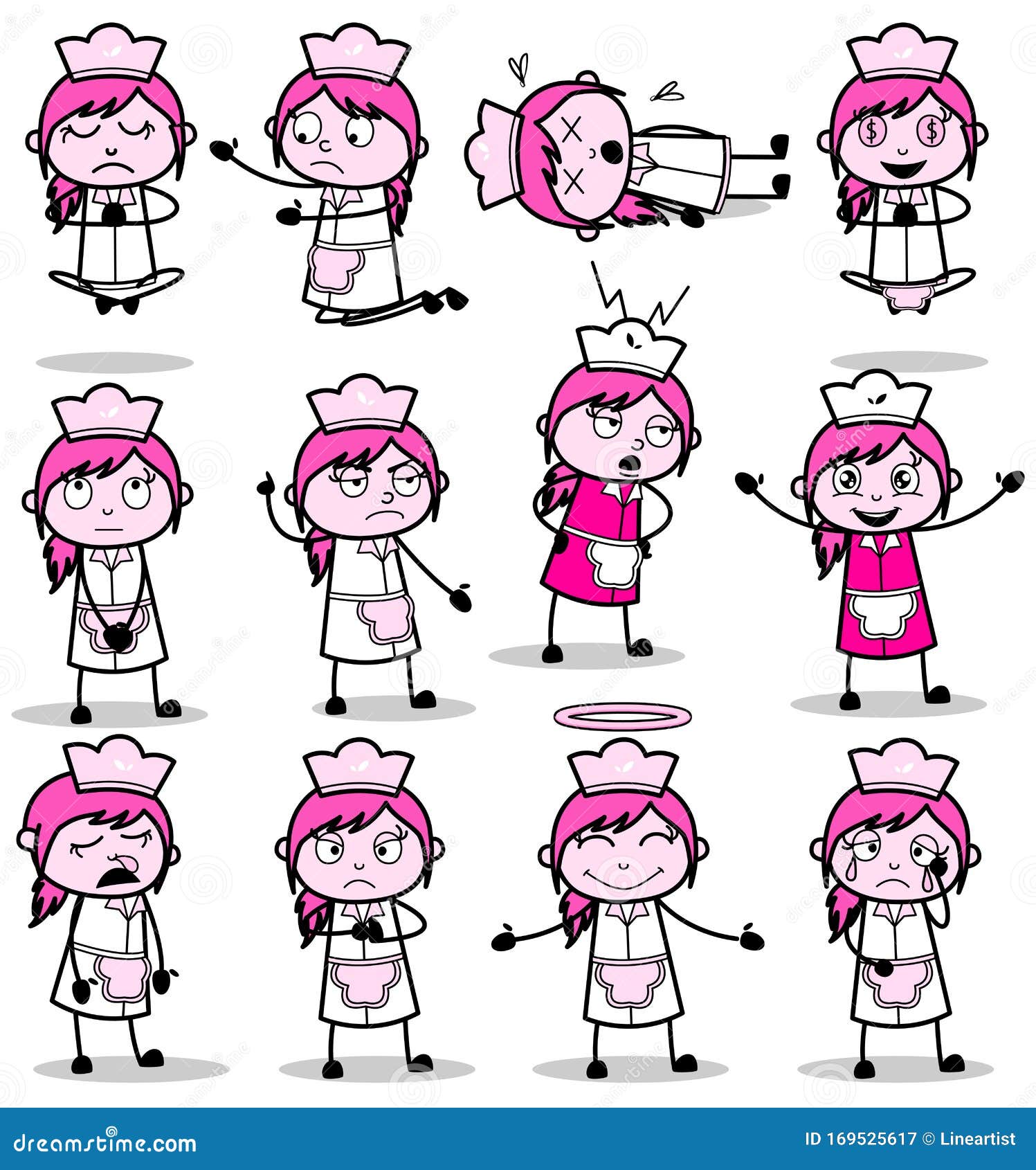 Vintage Comic Waitress - Set Concepts Vector Illustraties Stock ...
