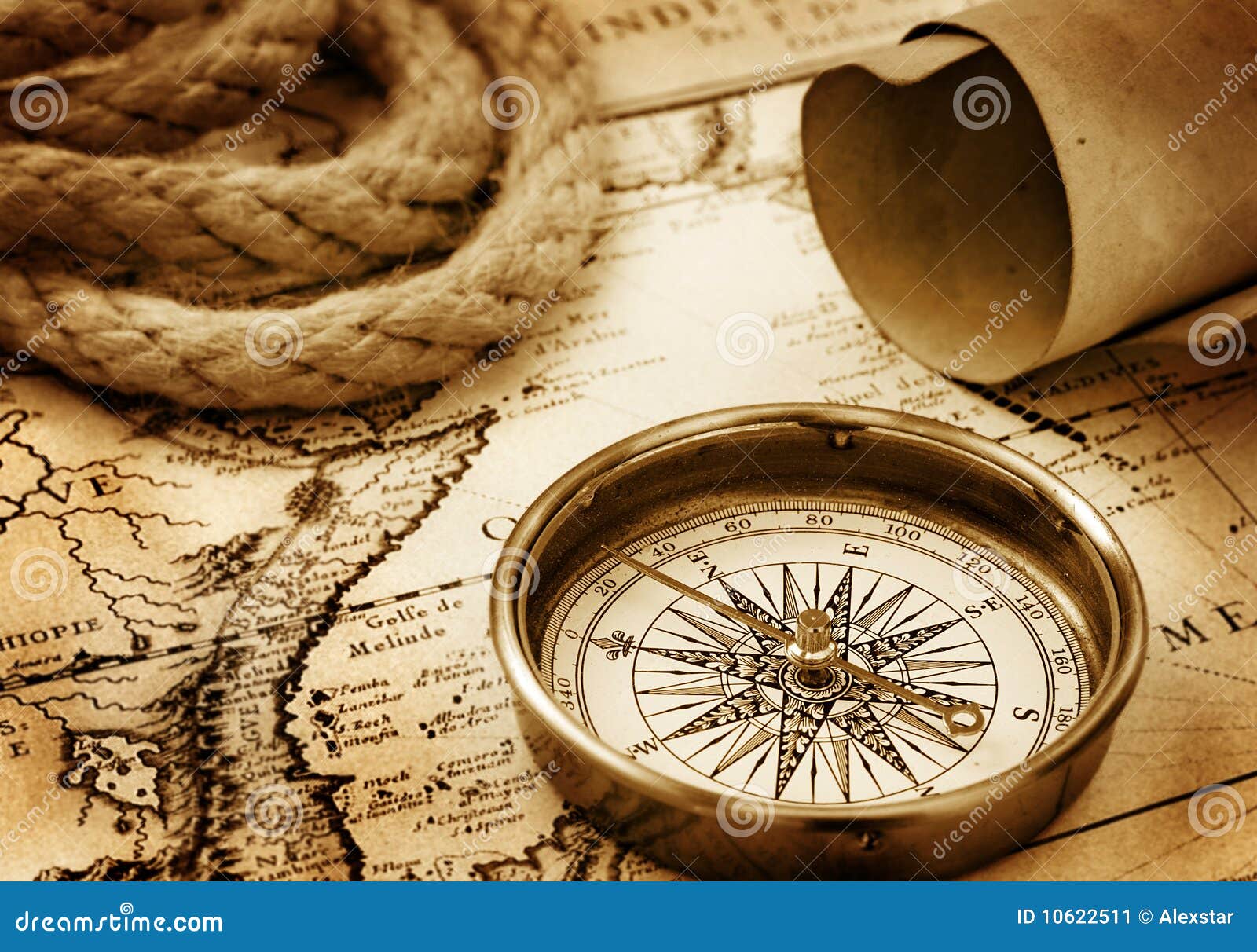 Vintage Compass, Telescope And Map Stock Photo | CartoonDealer.com ...