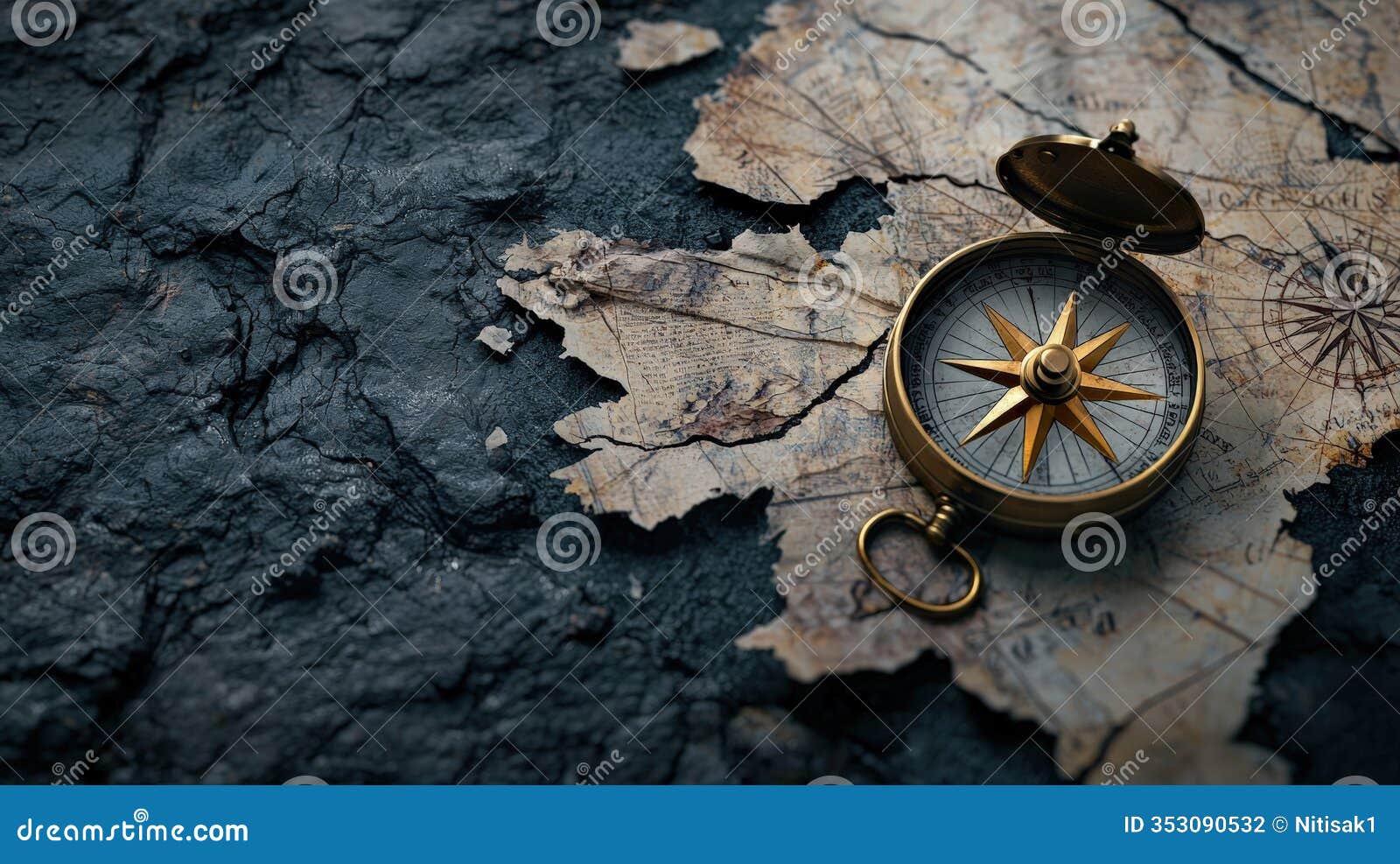 Vintage Compass on an Ancient Map Symbolizing Exploration and Adventure ...