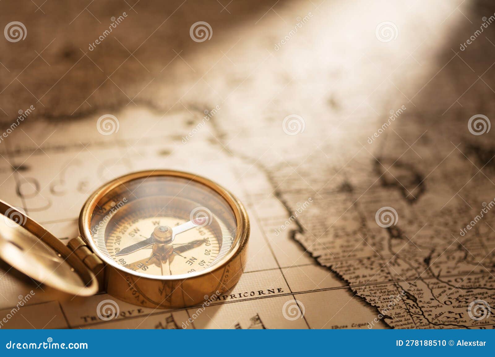 Vintage Compass on Antique Map Stock Photo - Image of longitude ...