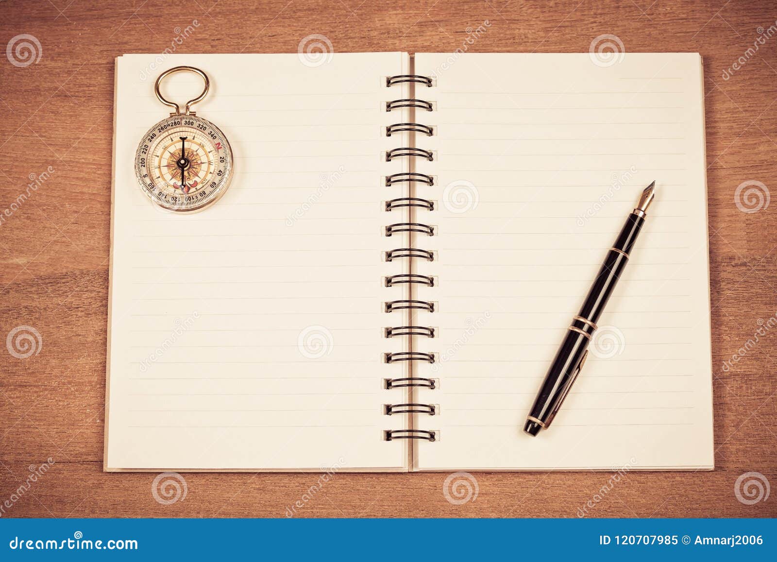 Vintage Compass on Book Note and Fountain Pen Stock Image - Image of ...