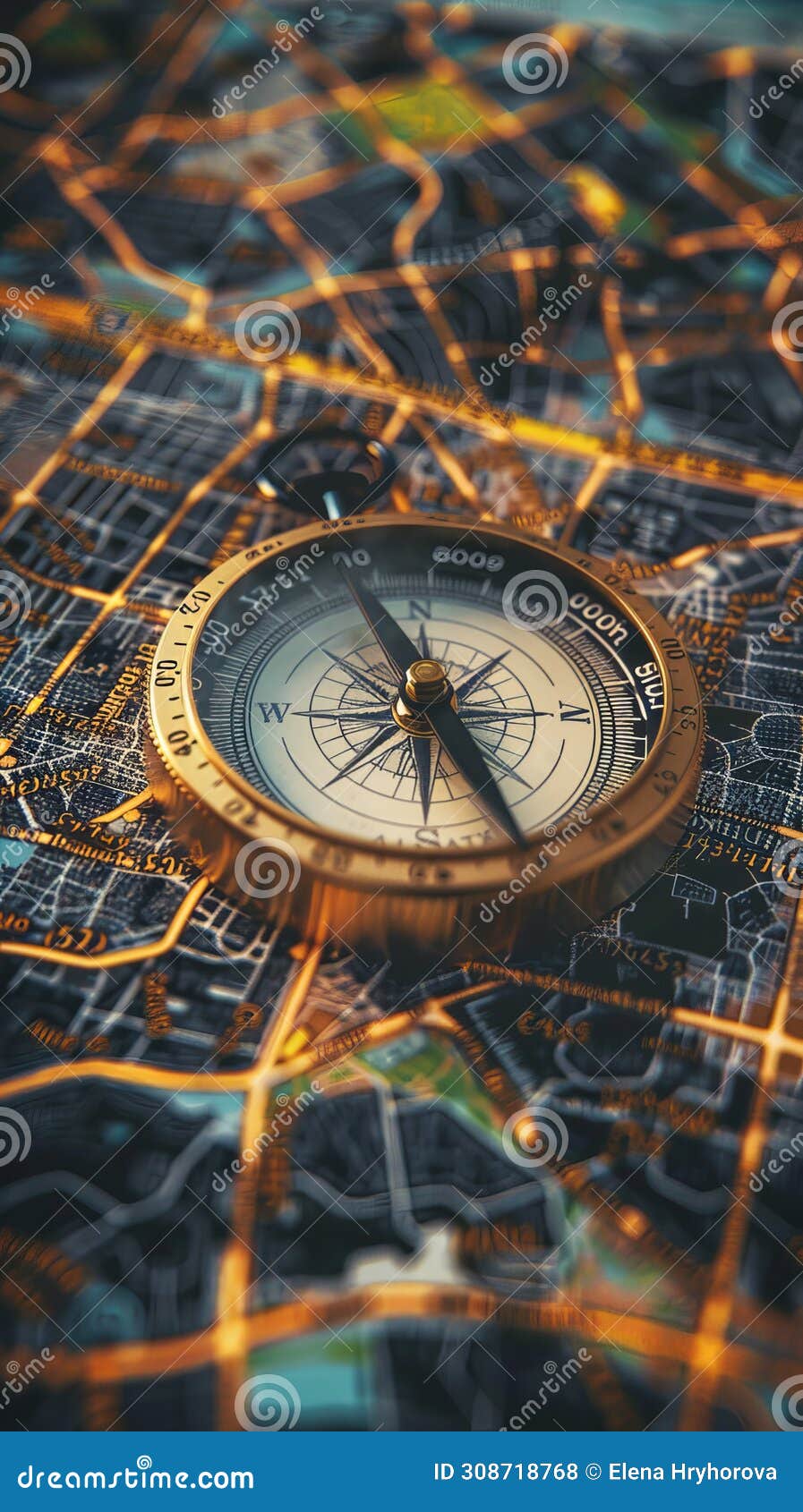 Vintage Compass on a City Map, Travel and Navigation Concept Stock ...
