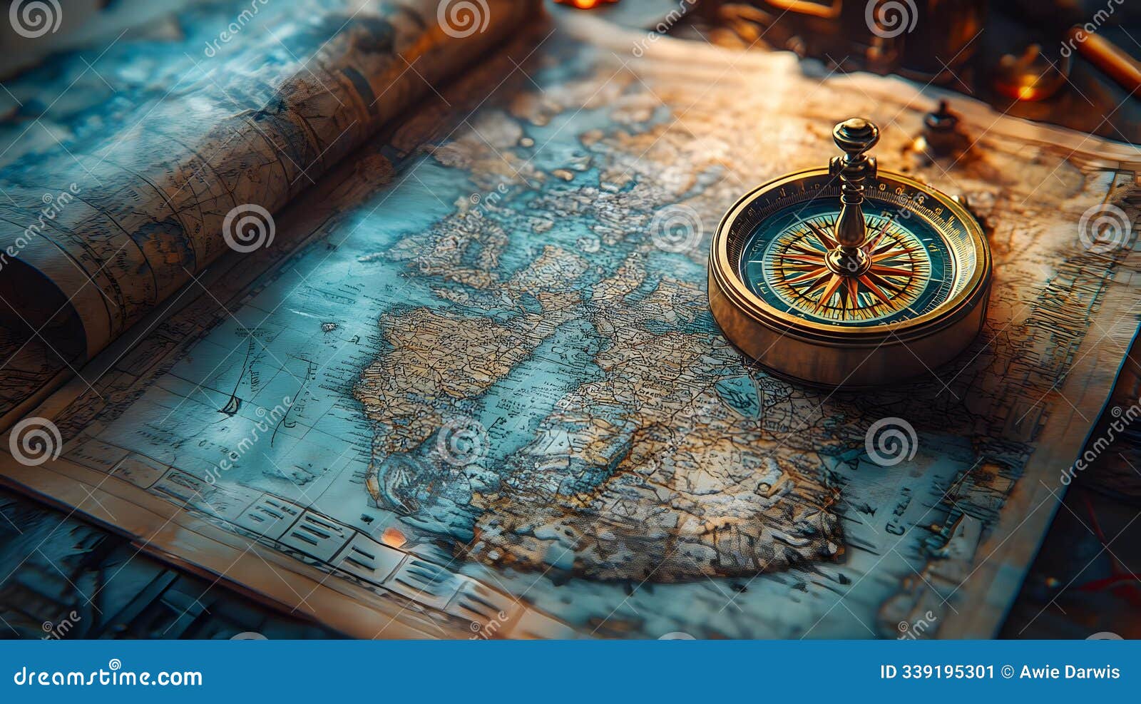 Vintage Compass on a Detailed Map Illustration Stock Illustration ...