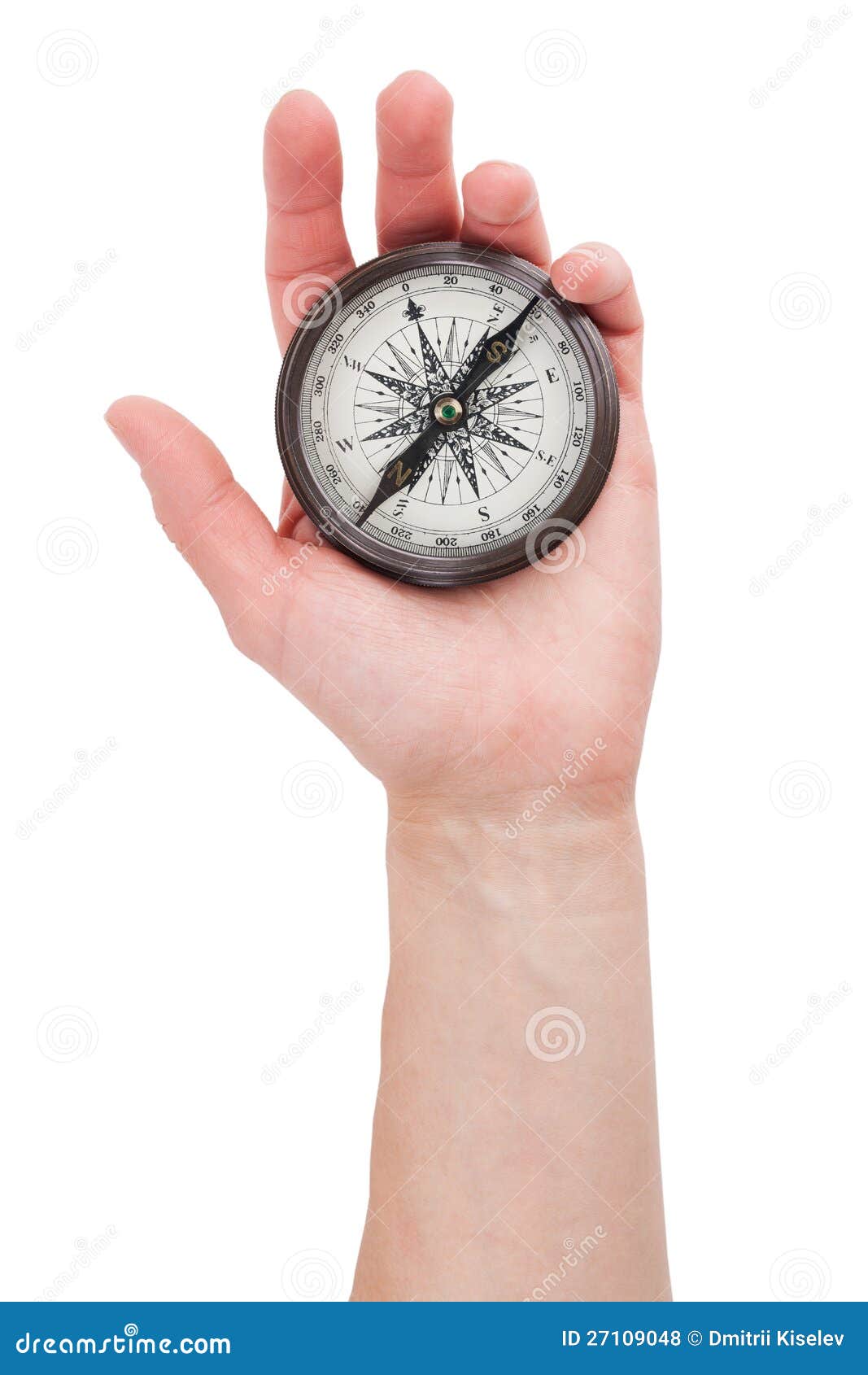 Vintage compass in hand stock photo. Image of isolated - 27109048