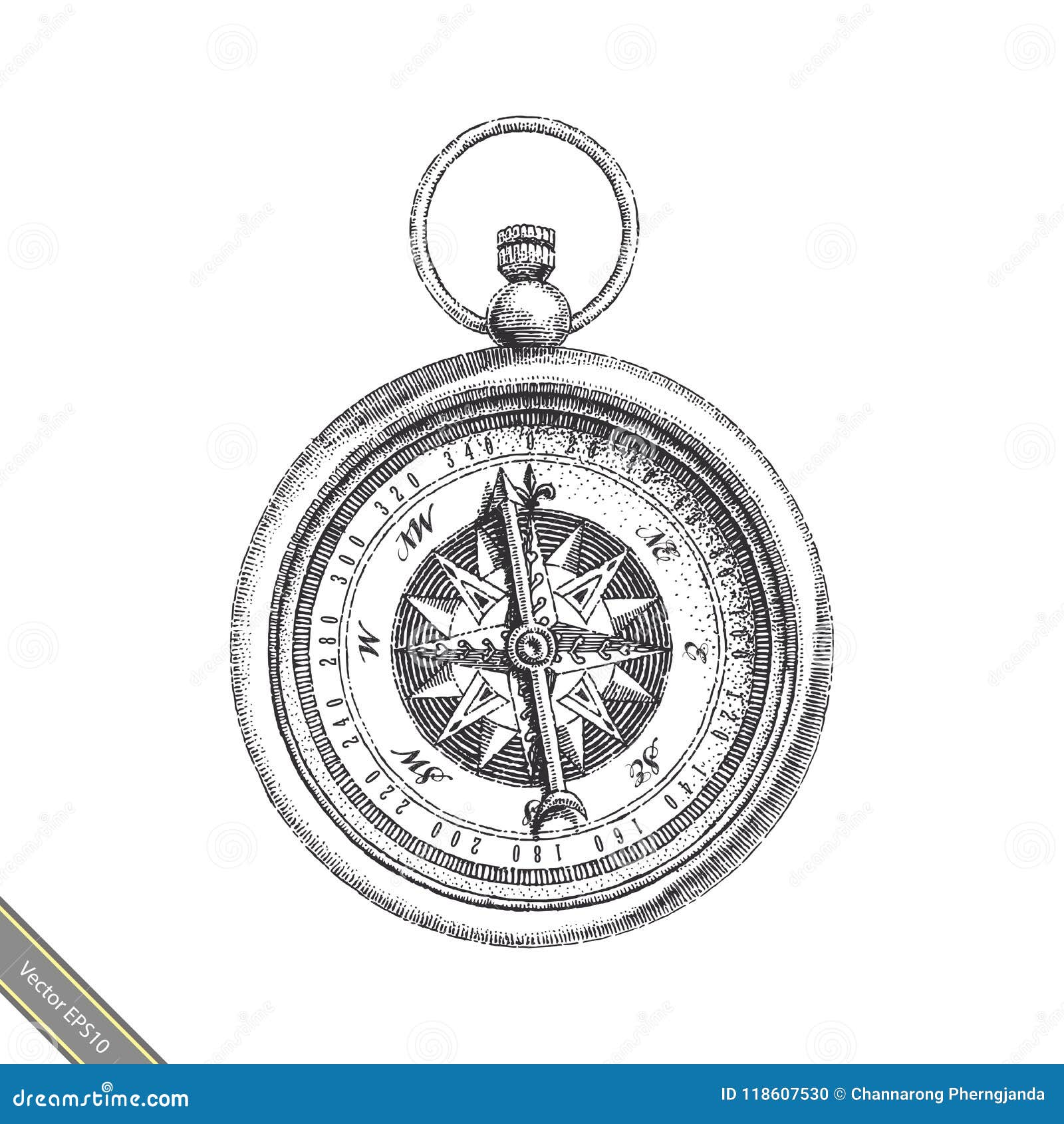 Vintage Compass Hand Drawing Black And White Clipart Stock Vector Illustration Of Compass