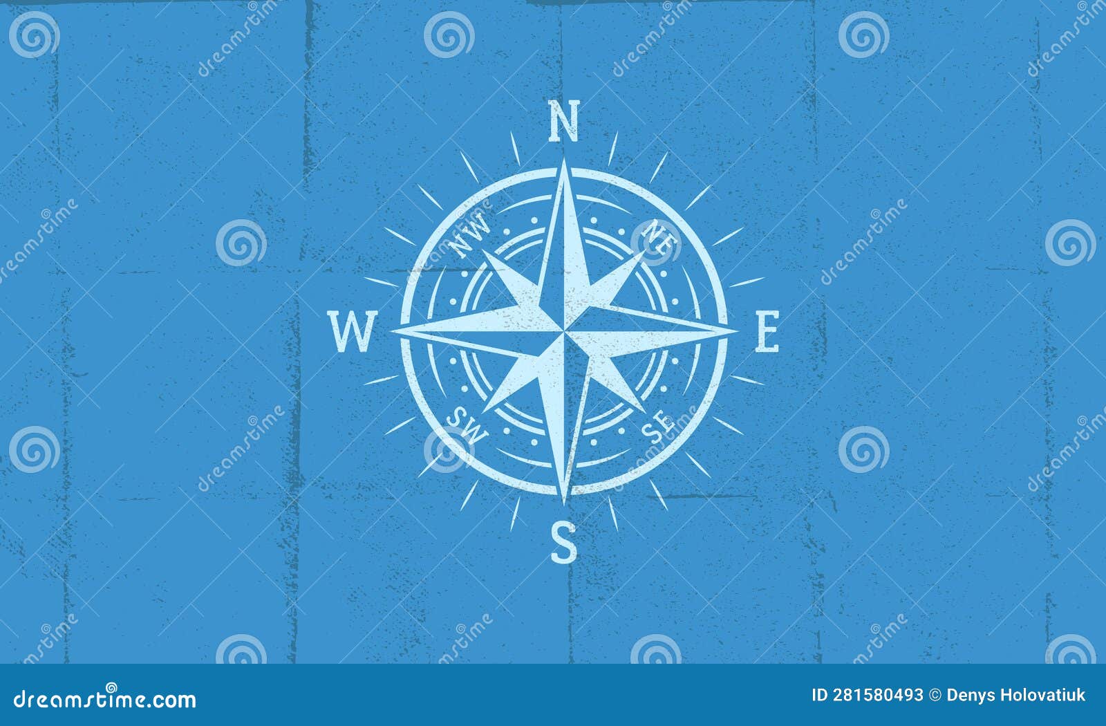 Vintage Compass Icon. Compass Icon with Light Rays Isolated on a Blue ...