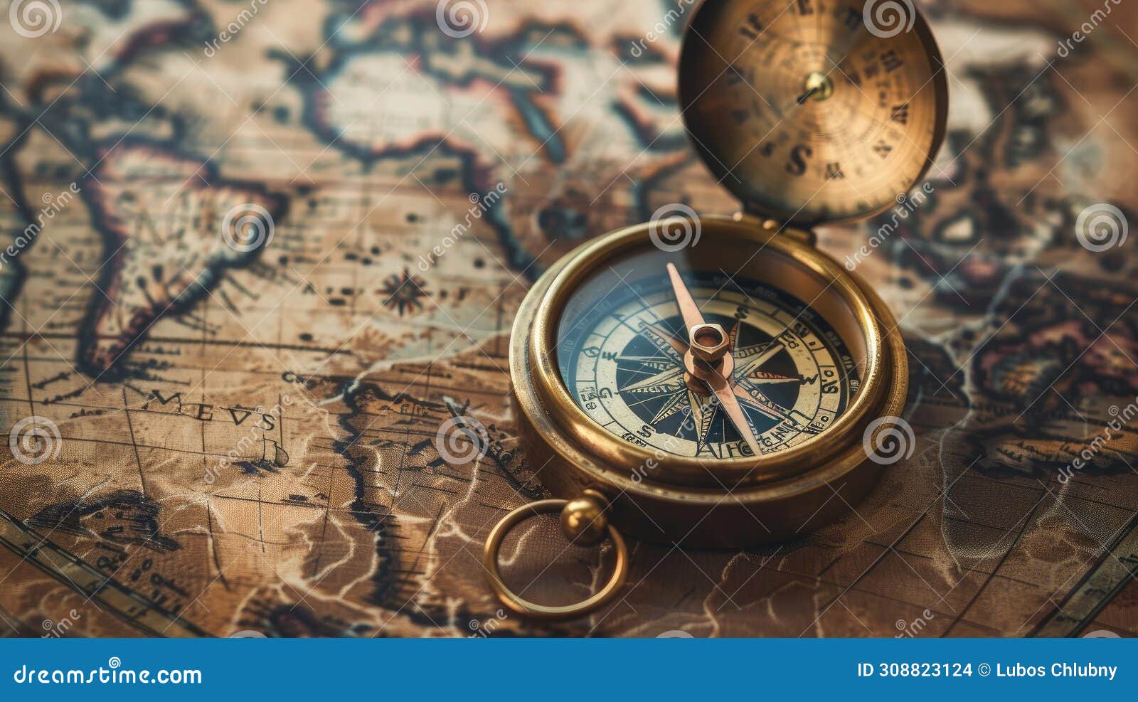 Vintage Compass Lies on an Ancient World Map Stock Illustration ...