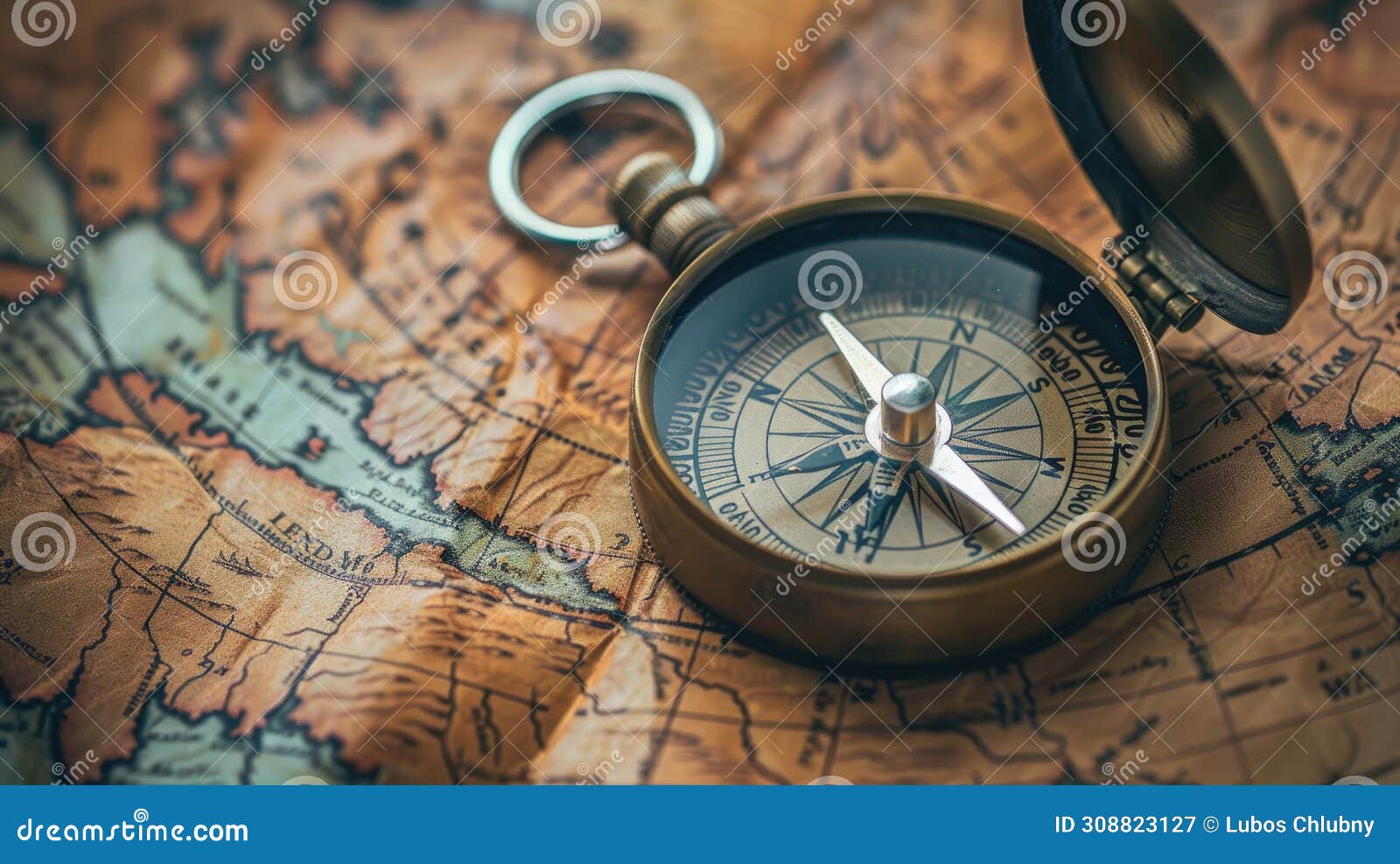Vintage Compass Lies On An Ancient World Map Stock Image ...