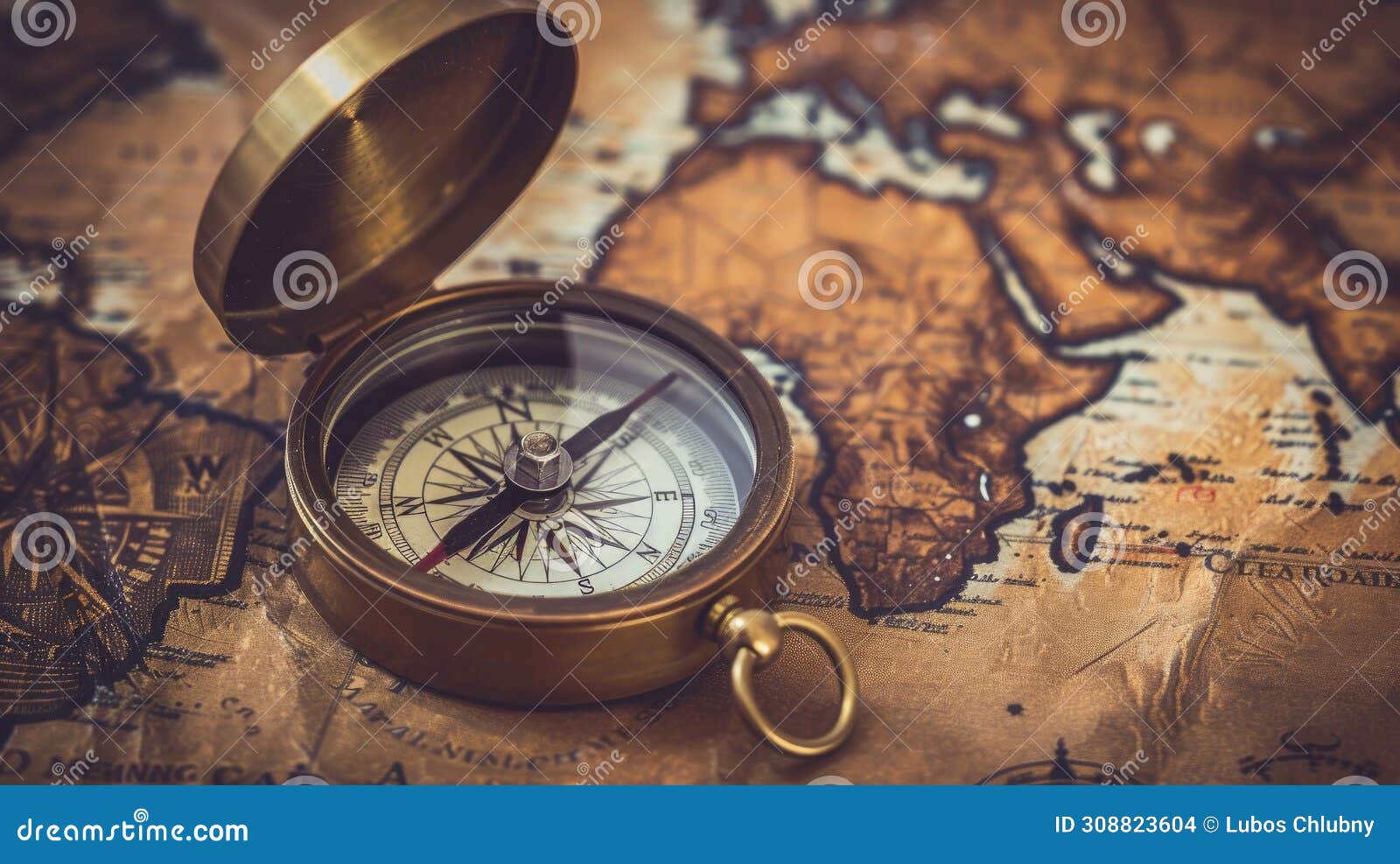 Vintage Compass Lies on an Ancient World Map Stock Illustration ...