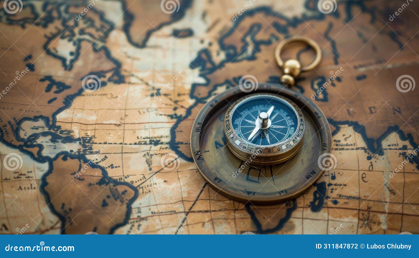Vintage Compass Lies on an Ancient World Map Stock Illustration ...