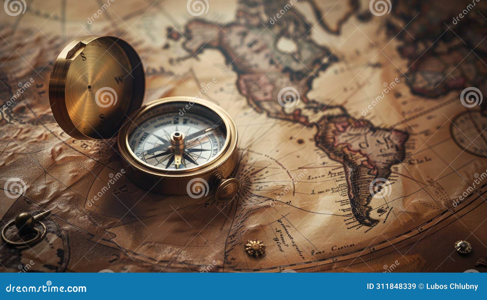 Vintage Compass Lies on an Ancient World Map Stock Illustration ...