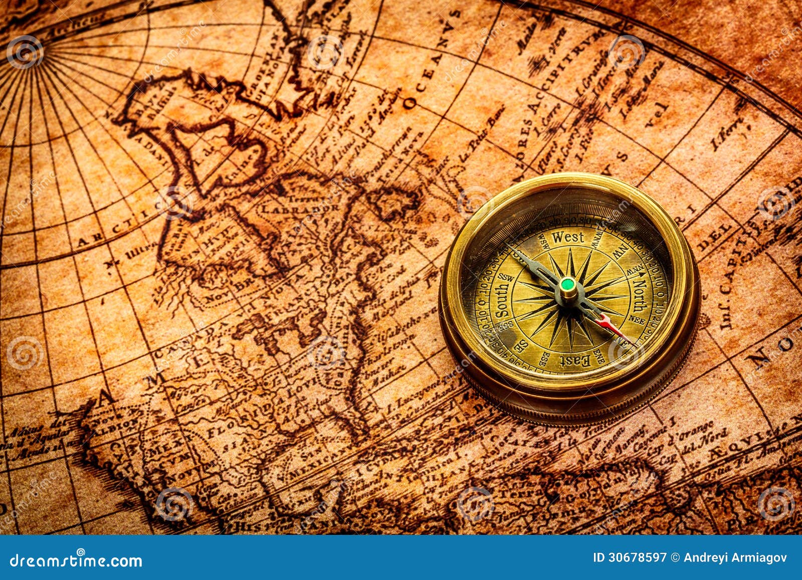 Vintage Compass Lies on an Ancient World Map. Stock Image - Image of ...