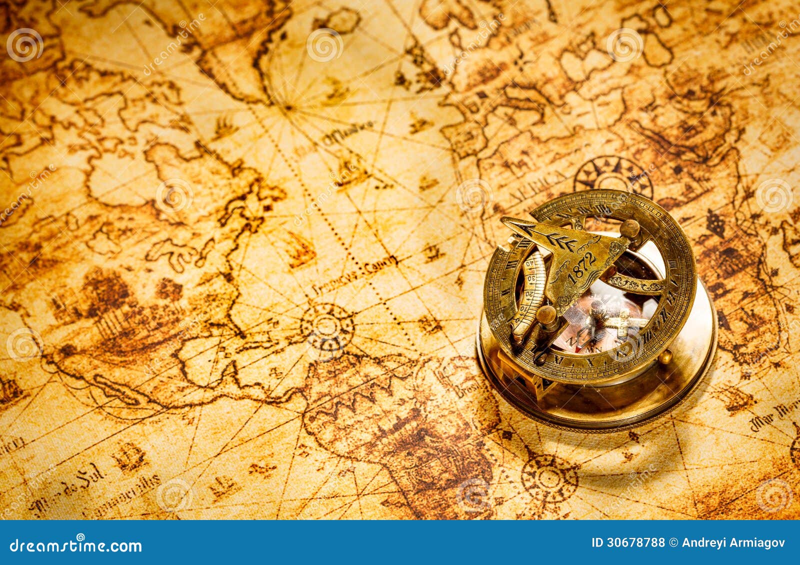 Vintage Compass Lies on an Ancient World Map. Stock Photo - Image of ...
