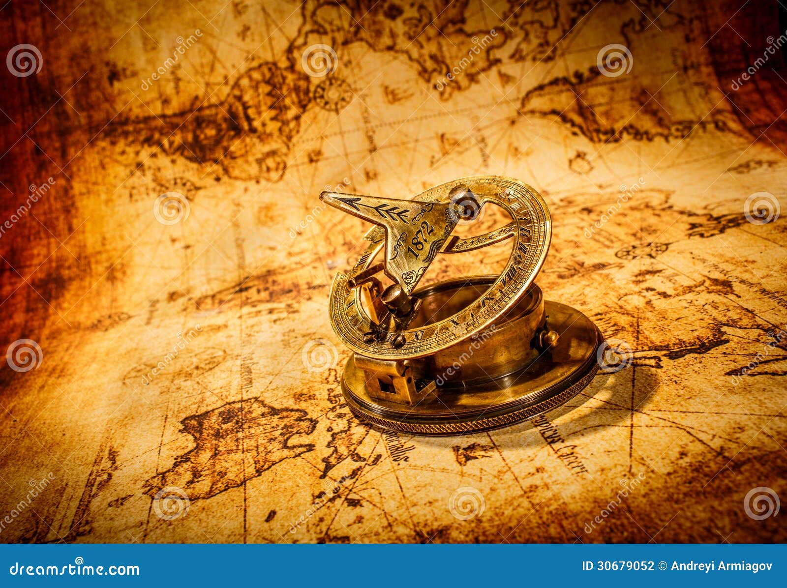 Vintage Compass Lies On An Ancient World Map. Stock Photography ...