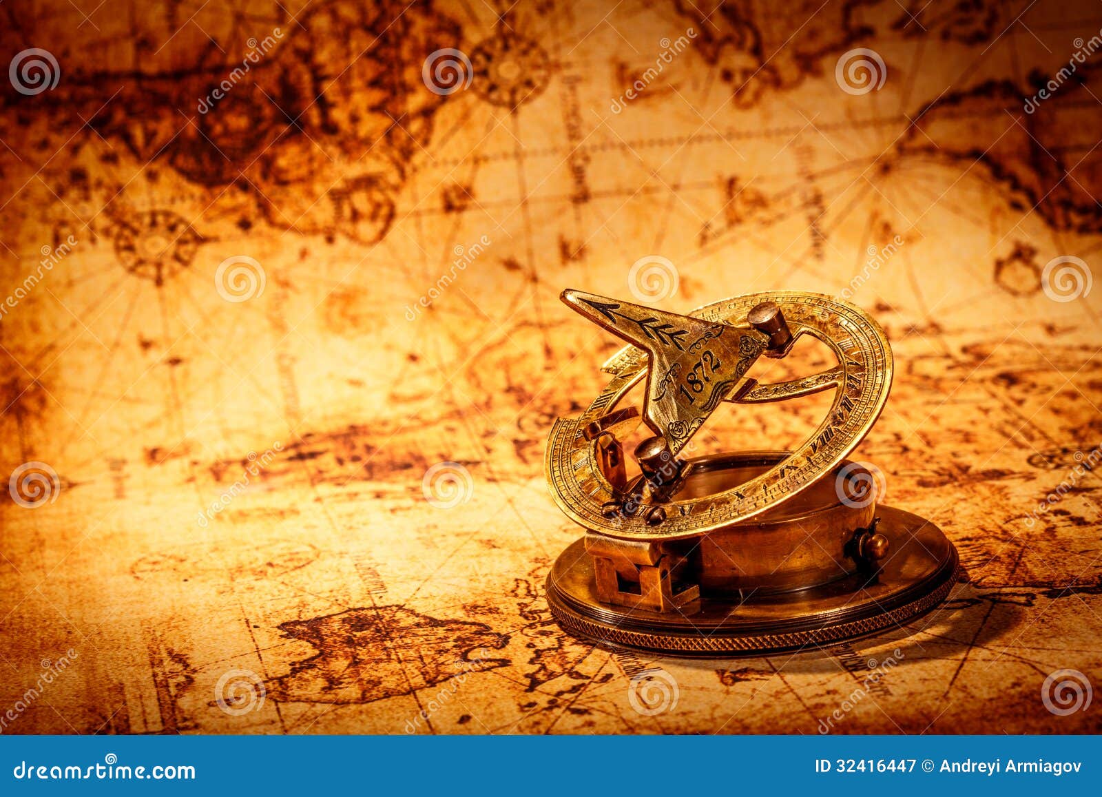 Vintage Compass Lies on an Ancient World Map. Stock Image - Image of ...