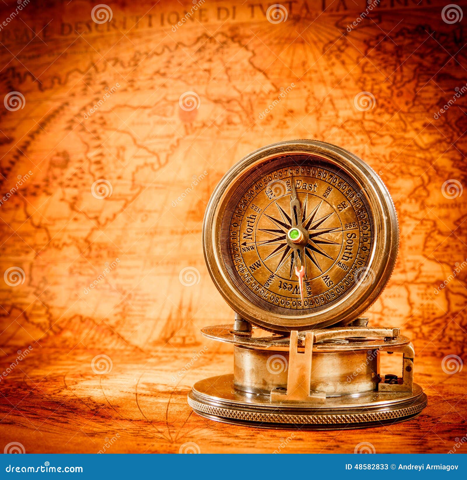 Vintage Compass Lies on an Ancient World Map. Stock Image - Image of ...