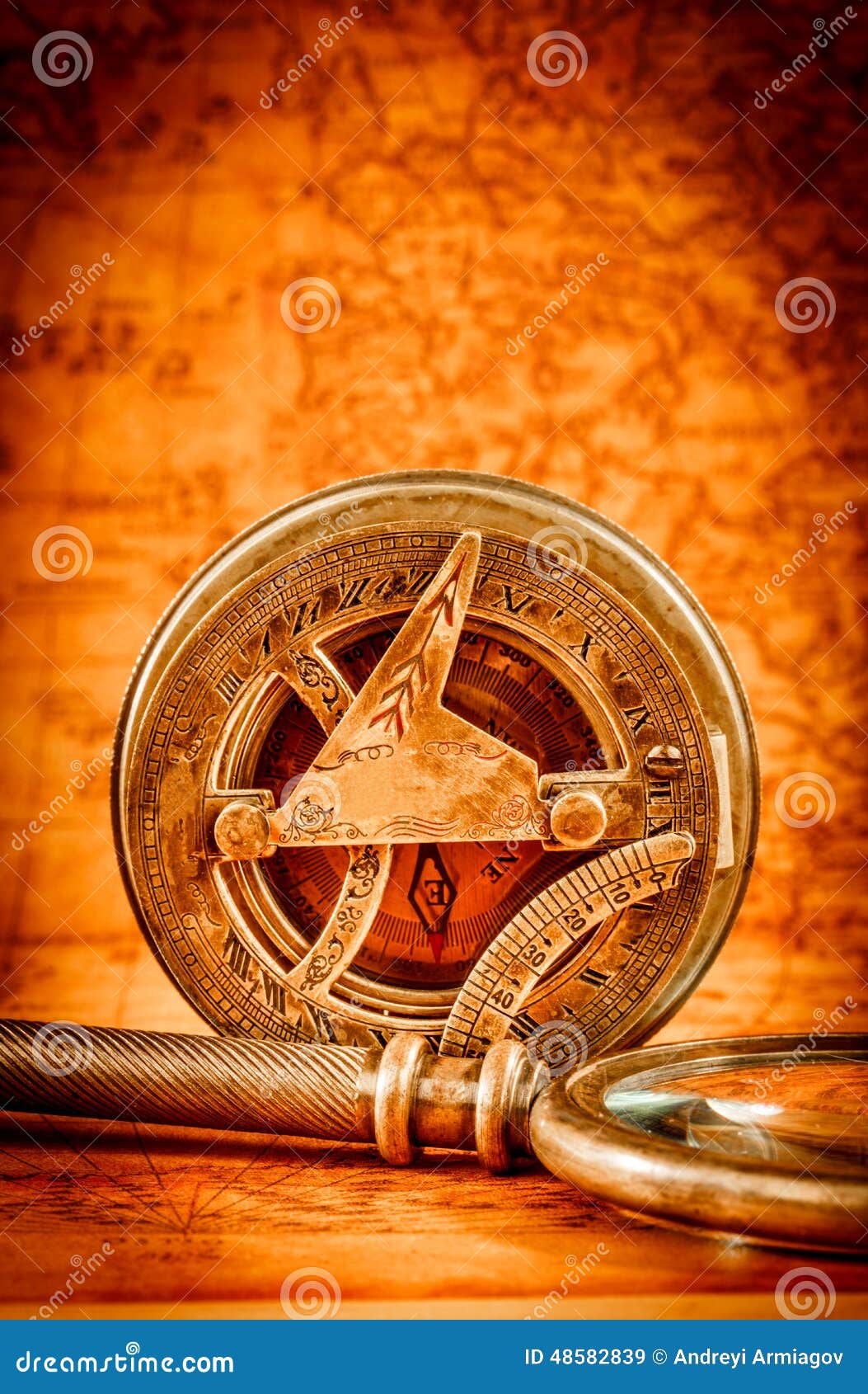 Vintage Compass Lies on an Ancient World Map. Stock Image - Image of ...