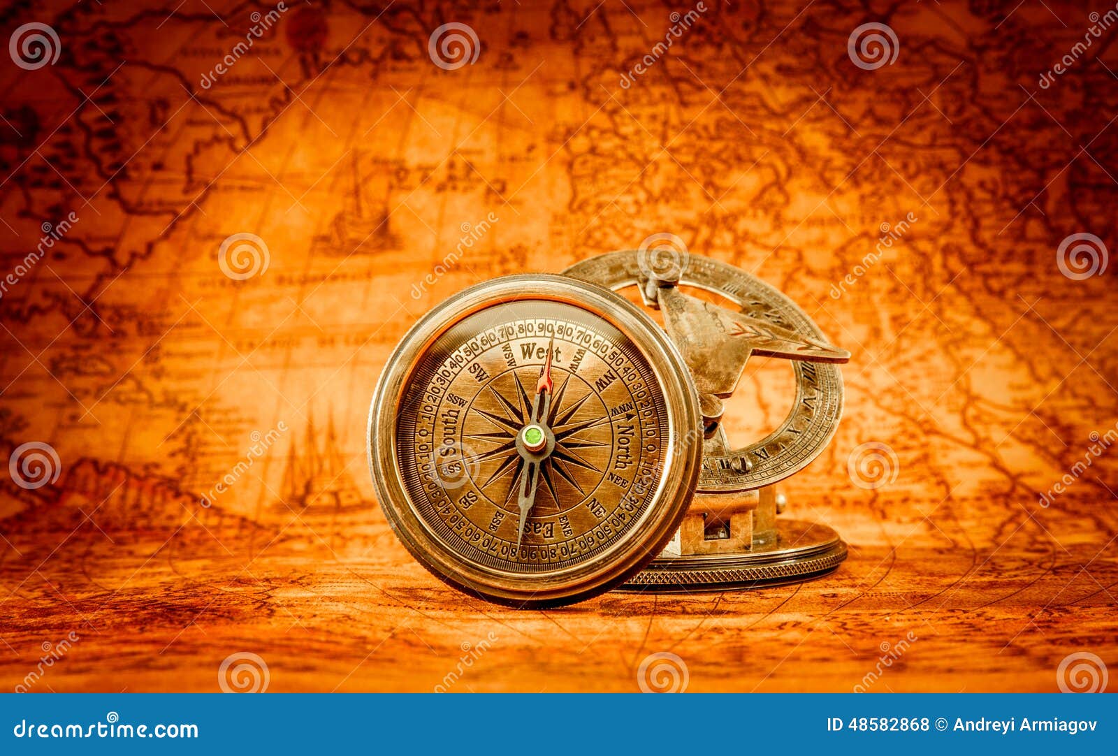 Vintage Compass Lies on an Ancient World Map. Stock Photo - Image of ...
