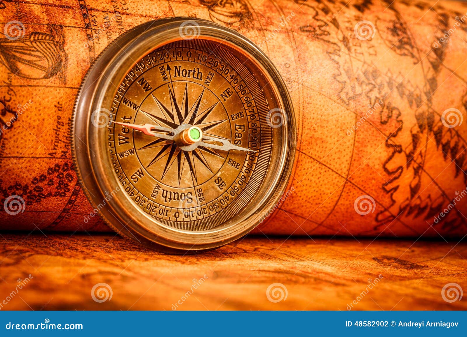 Vintage Compass Lies on an Ancient World Map. Stock Photo - Image of ...