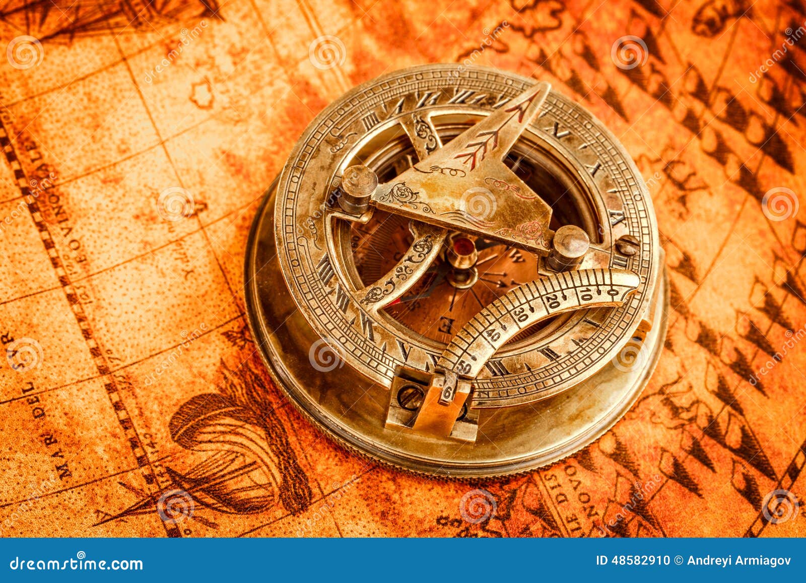 Vintage Compass Lies on an Ancient World Map. Stock Photo - Image of ...