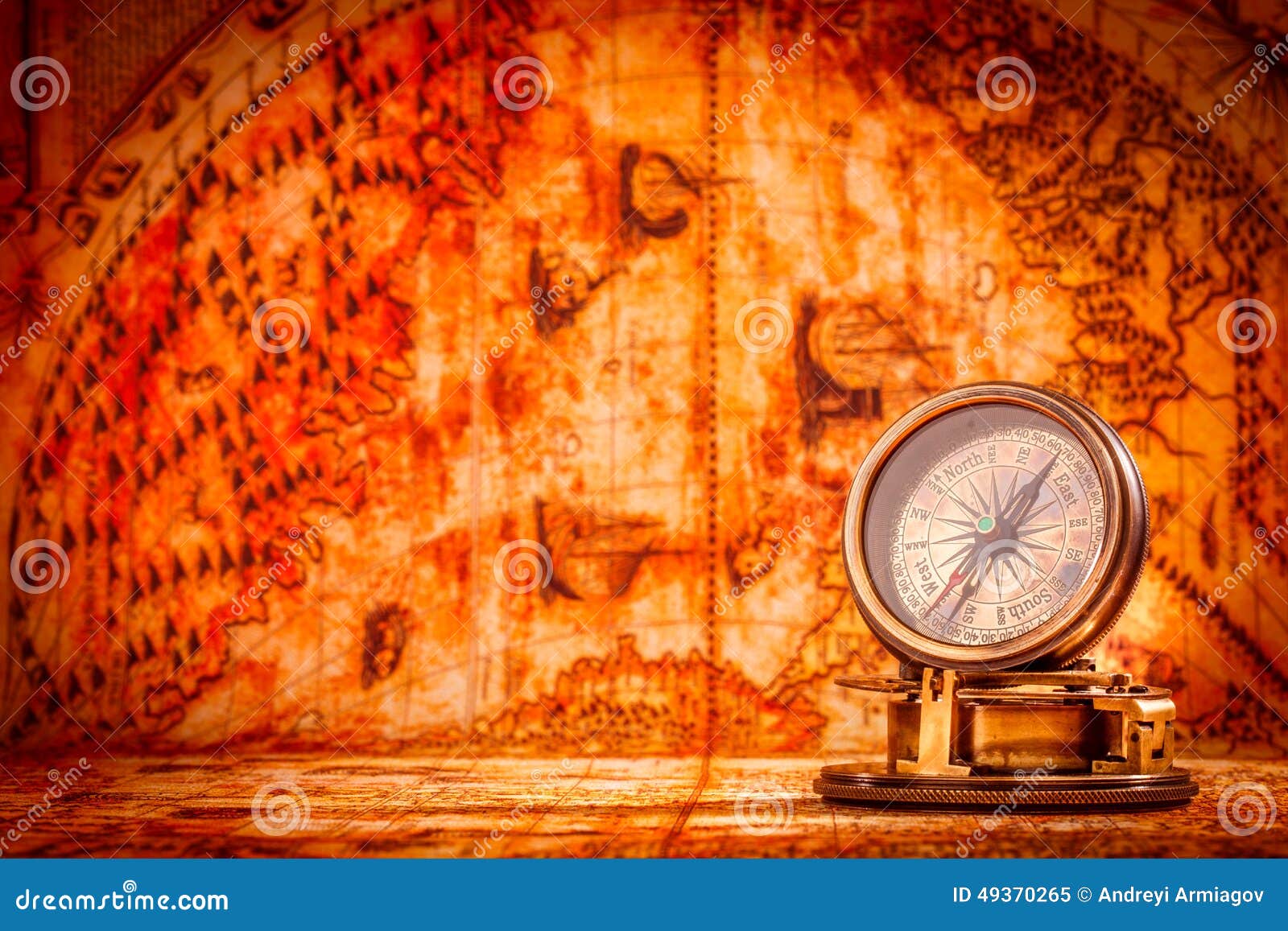 Vintage Compass Lies on an Ancient World Map. Stock Image - Image of ...
