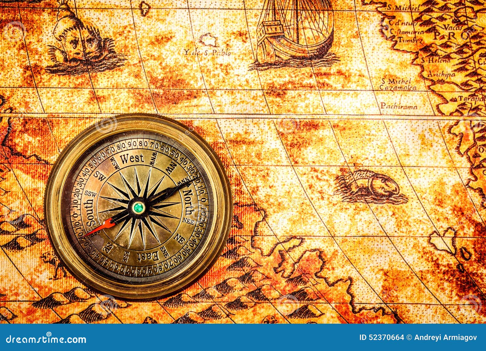 Vintage Compass Lies on an Ancient World Map. Stock Photo - Image of ...