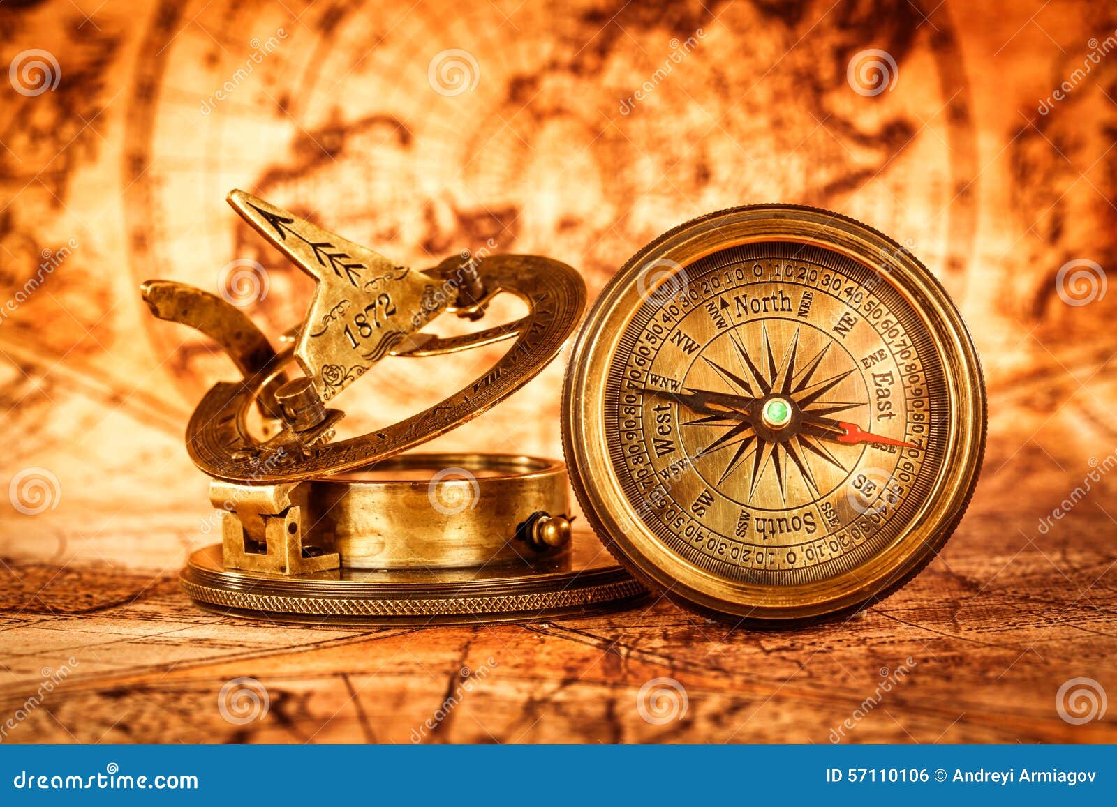 Vintage Compass Lies on an Ancient World Map. Stock Photo - Image of ...