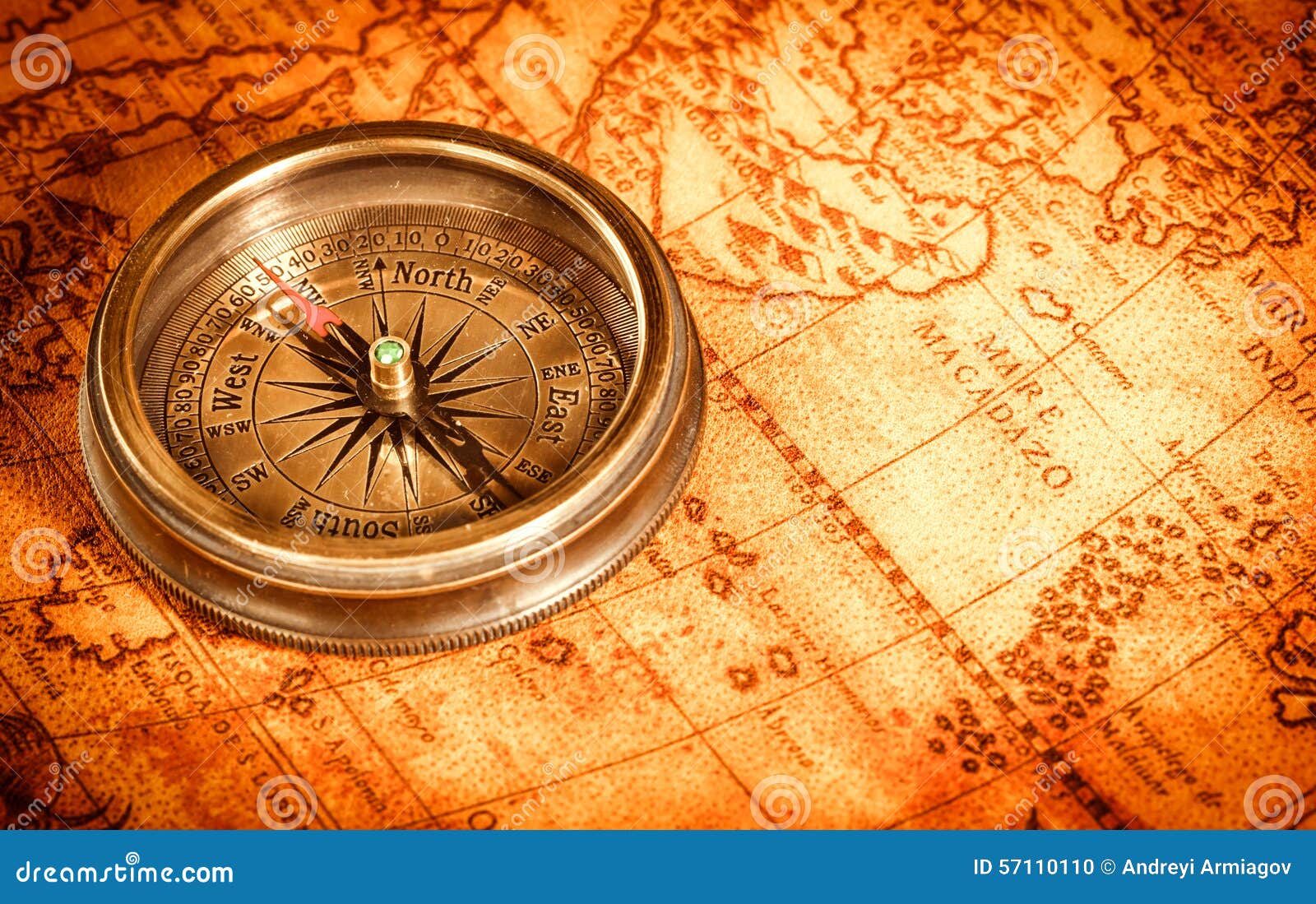 Vintage Compass Lies on an Ancient World Map. Stock Photo - Image of ...