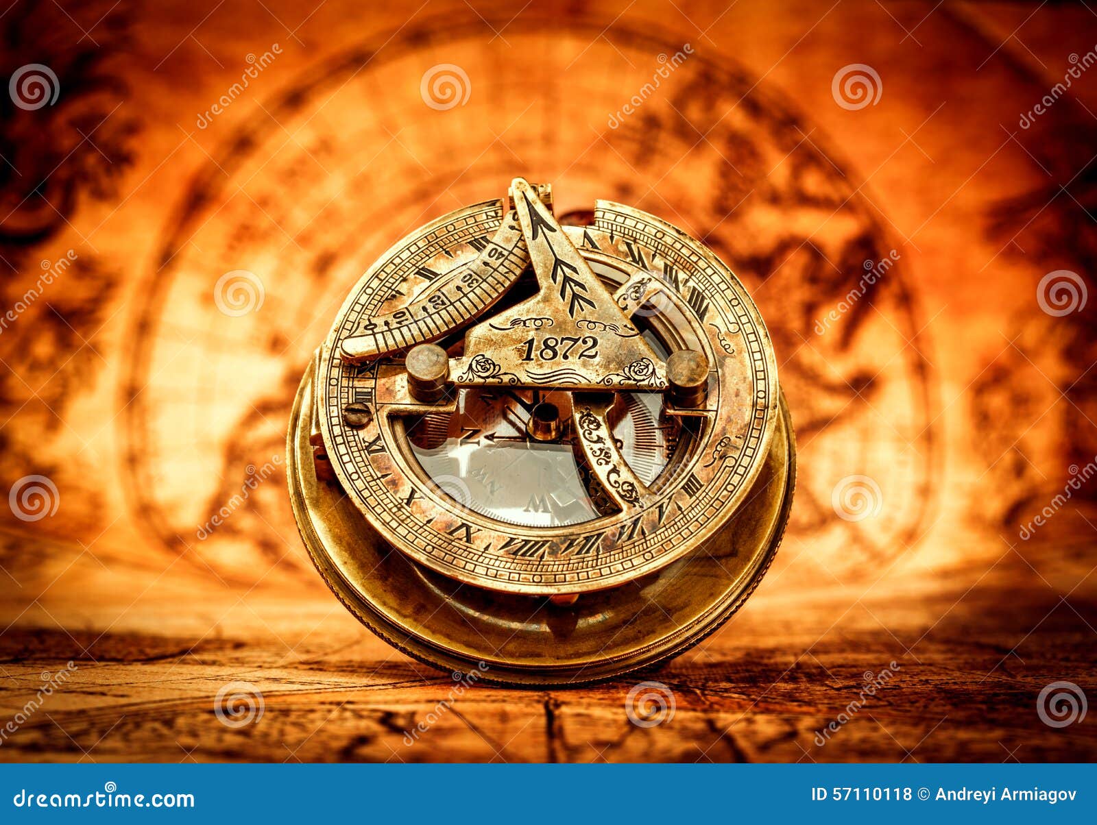 Vintage Compass Lies on an Ancient World Map. Stock Photo - Image of ...