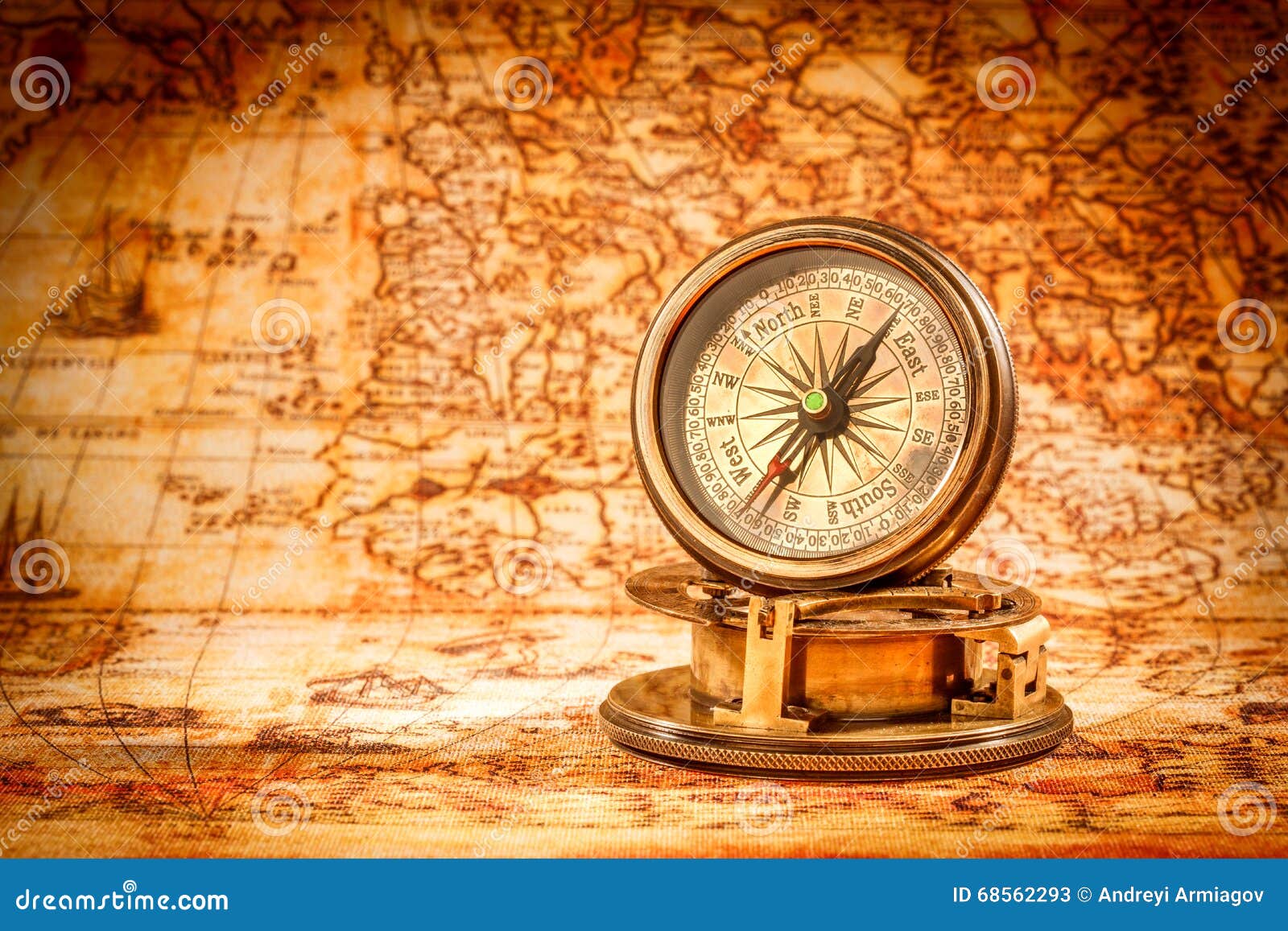 Vintage Compass Lies on an Ancient World Map. Stock Image - Image of ...