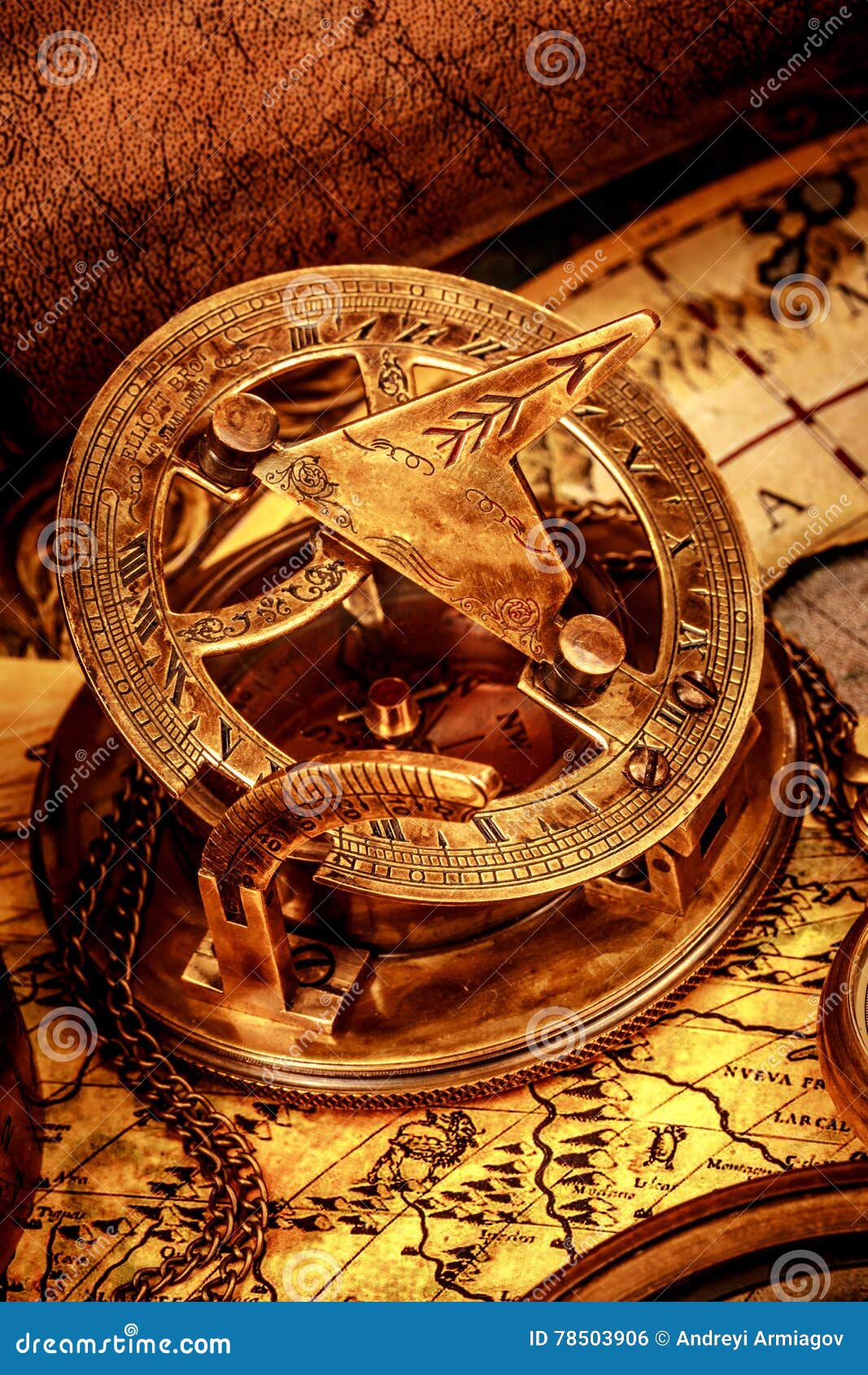 Vintage Compass Lies on an Ancient World Map. Stock Photo - Image of ...