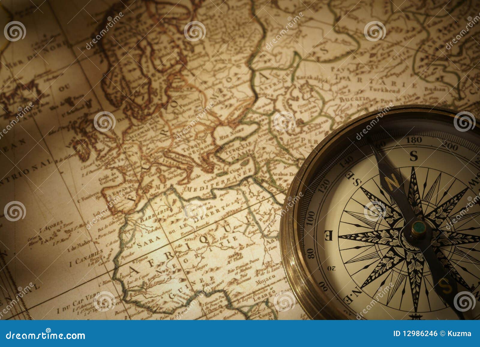 Vintage compass on a map stock photo. Image of lines - 12986246